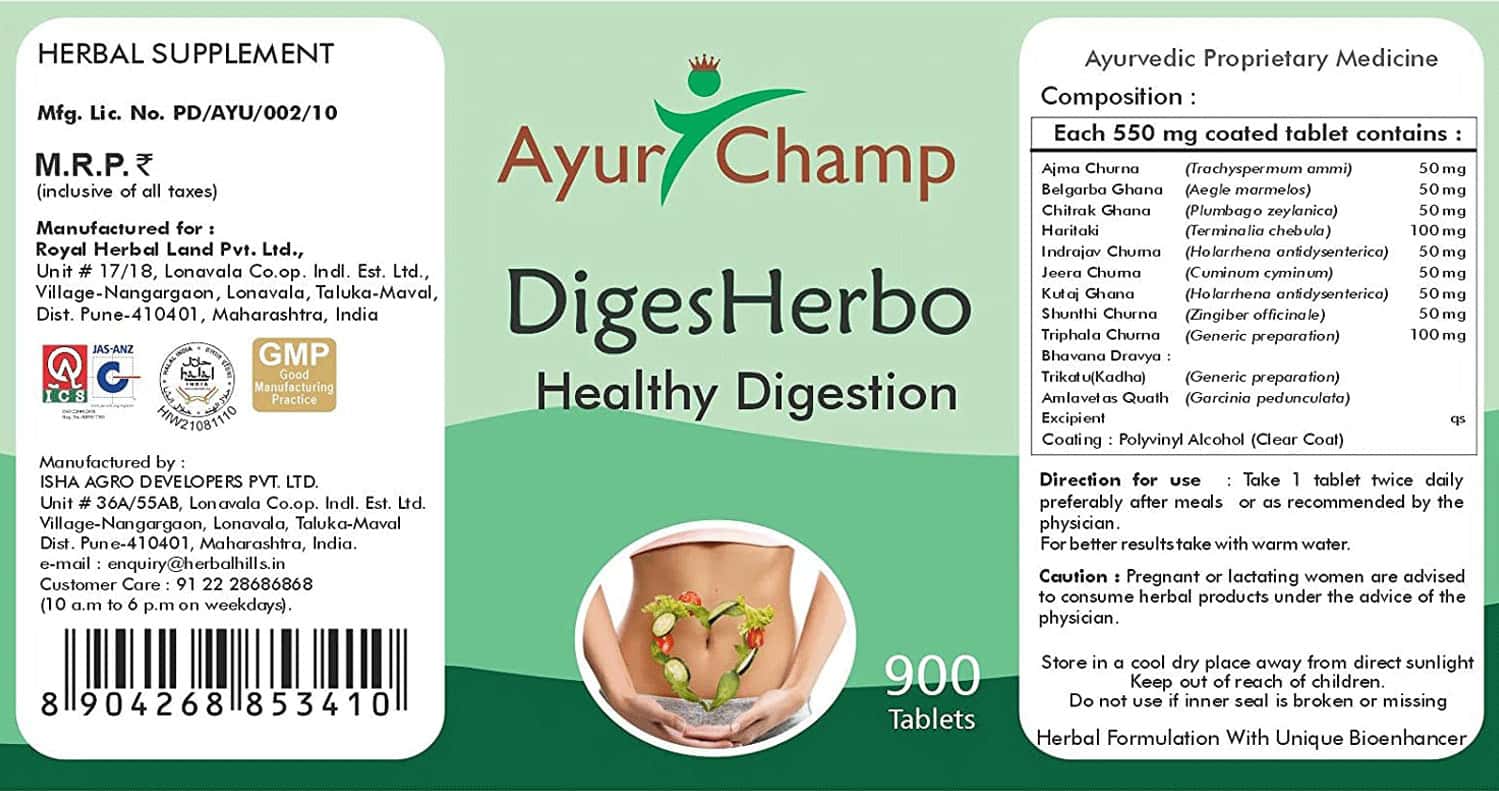 Buy AYUR CHAMP DIGESHERBO - 900 TABLETS PACK OF 5 Online & Get Upto 60% ...