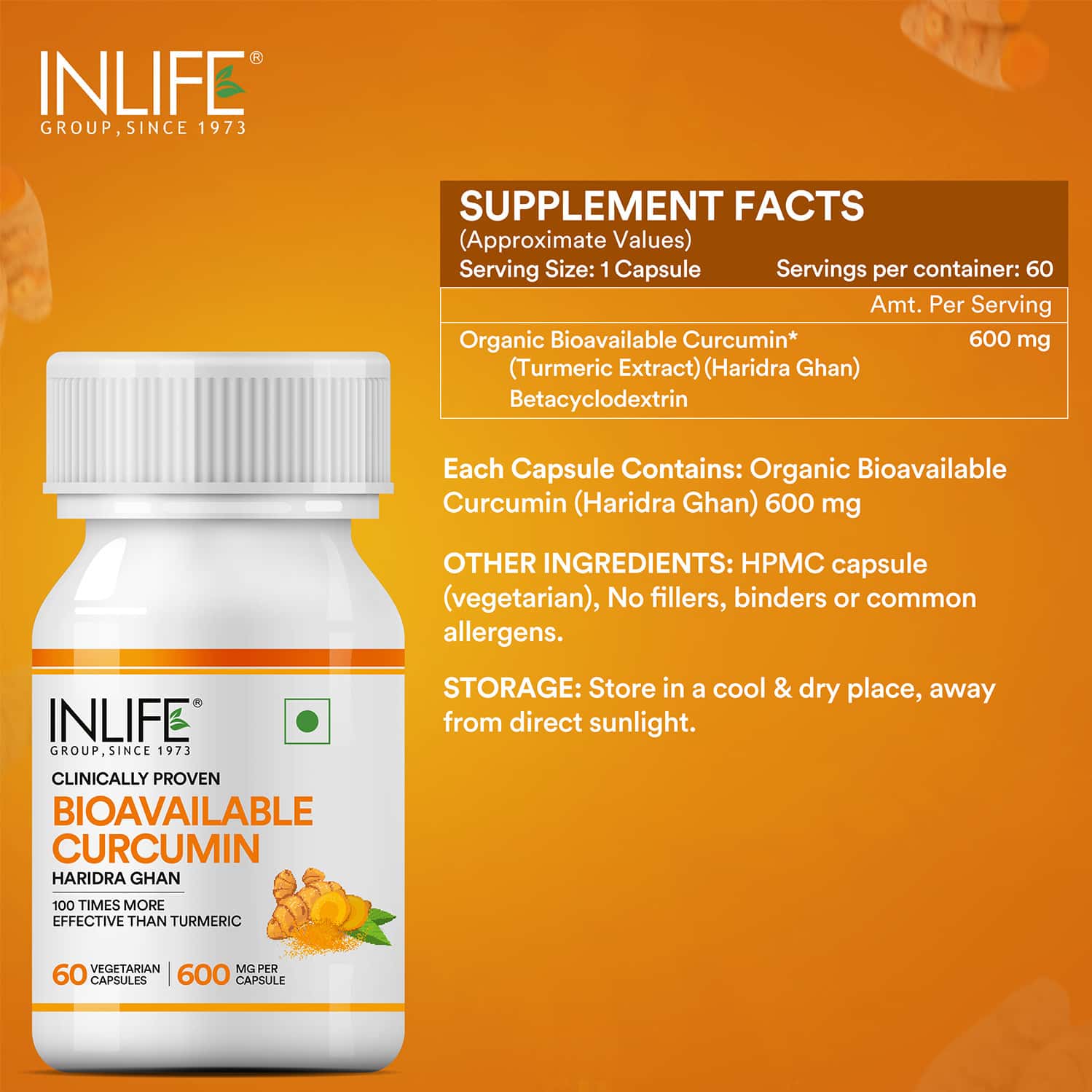Buy INLIFE BIOAVAILABLE CURCUMIN, ORGANIC INGREDIENT 600MG - 60 ...