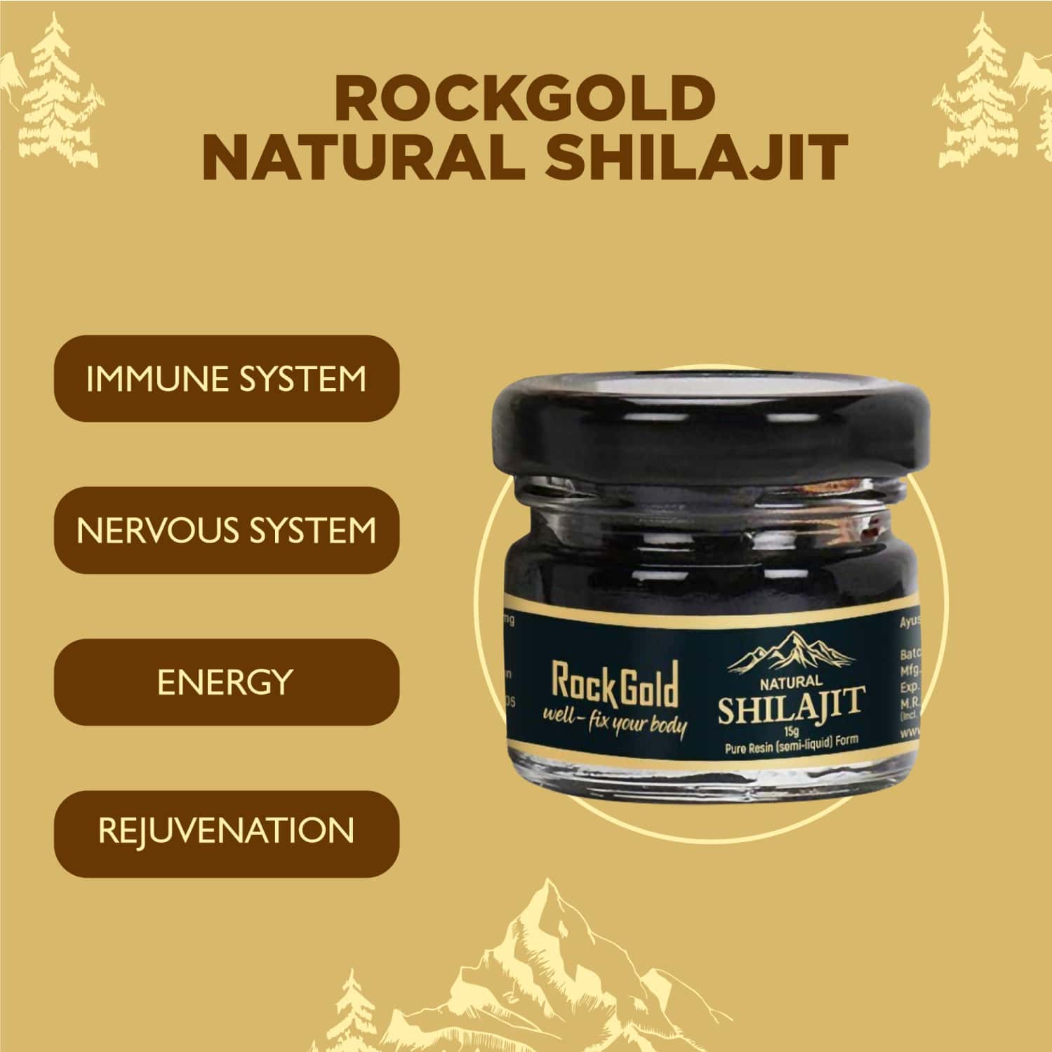 Buy ROCK GOLD PURE AYURVEDIC RAW SHILAJIT/SHILAJEET RESIN (SEMI LIQUID) FOR MEN & WOMEN - 15 ...