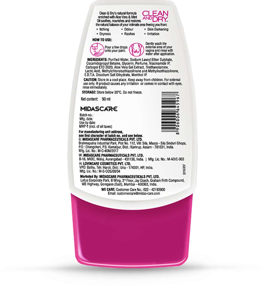 Buy CLEAN AND DRY INTIMATE HYGIENE WASH 90 ML FOR WOMEN Online & Get ...