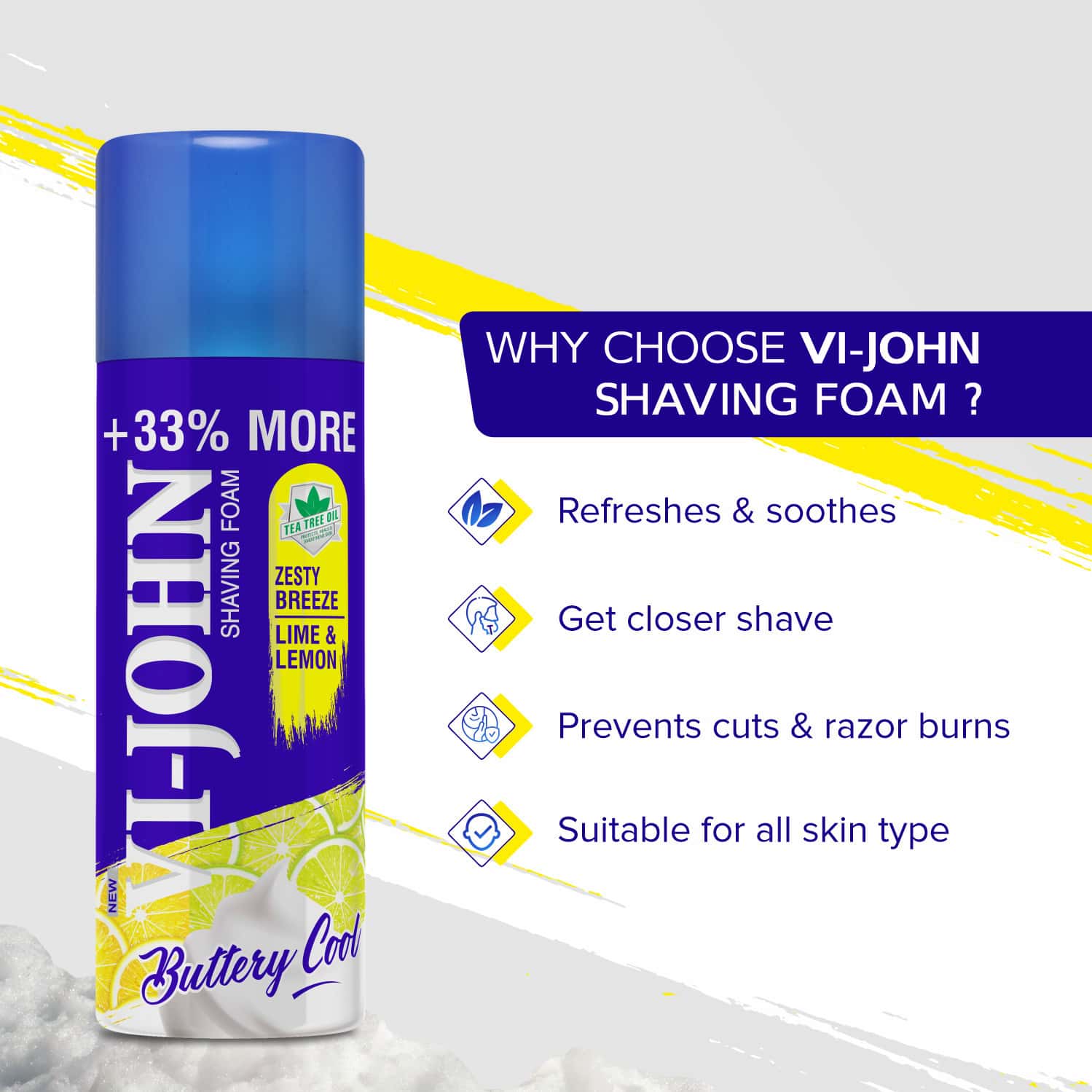 Buy VI-JOHN LIME LEMON SHAVING FOAM - MEN | VITAMIN E & ANTI BACTERIAL ...