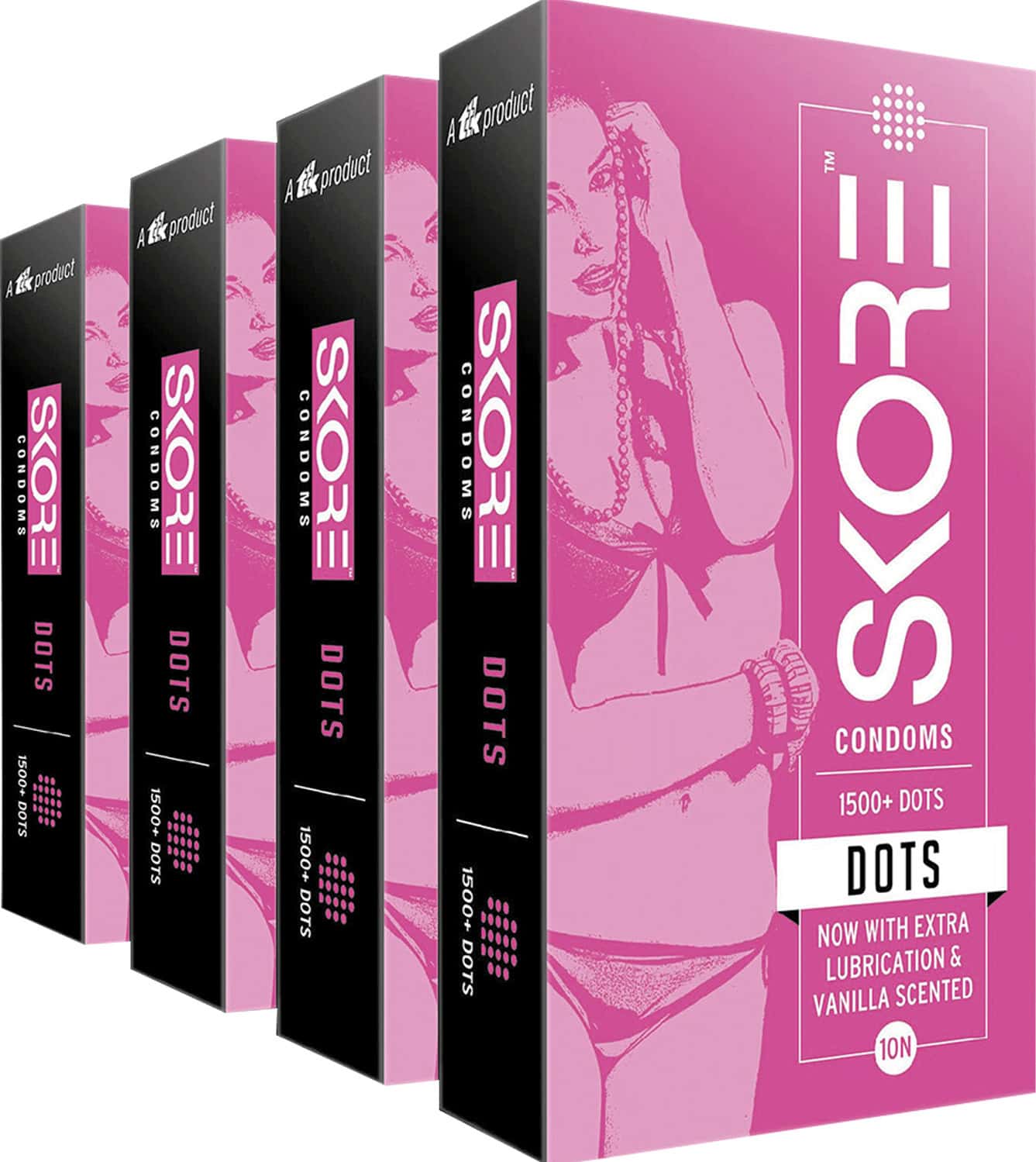 Buy SKORE DOTTED CONDOMS WITH EXTRA LUBRICATION AND VANILLA SCENTED (DOTS) 10N (PACK OF 4 ...
