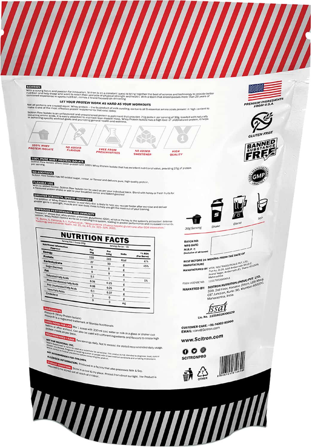 Buy SCITRON RAW ISO (100% WHEY PROTEIN ISOLATE) - 1.1 LB (450G) Online ...