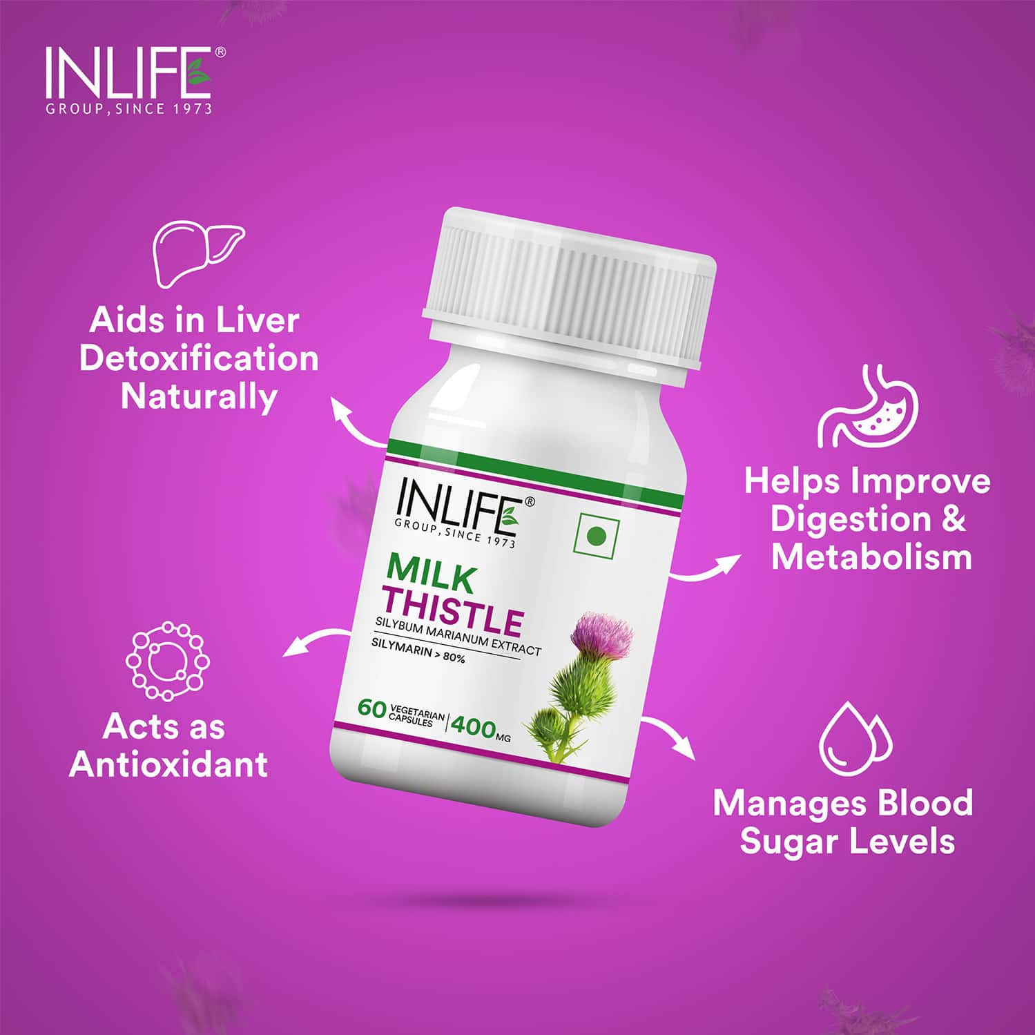 Buy INLIFE MILK THISTLE (80% SILYMARIN) 400MG LIVER CLEANSE DETOX ...