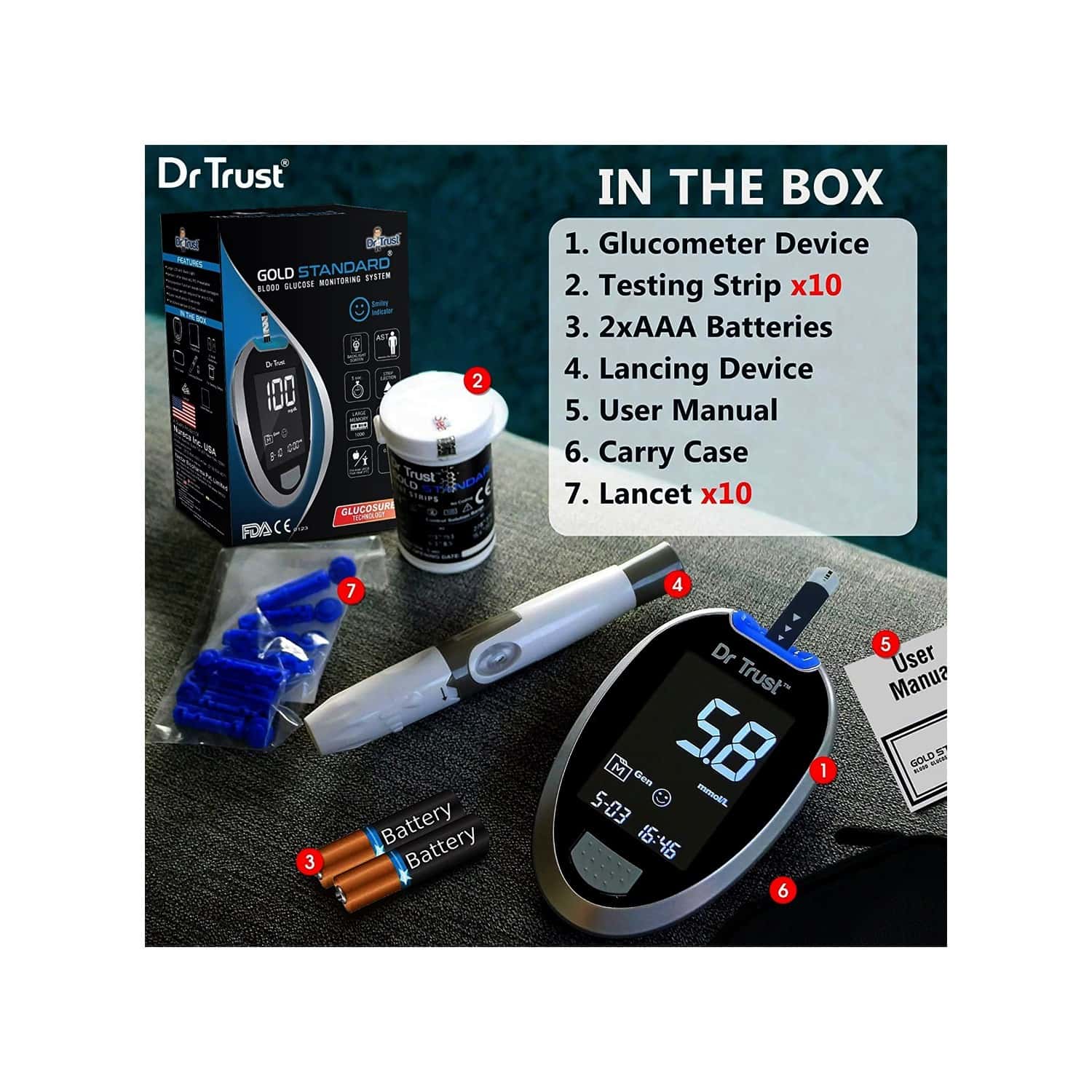 Buy DR TRUST FULLY AUTOMATIC GLUCOMETER (WITH 10 STRIPS) Online & Get ...