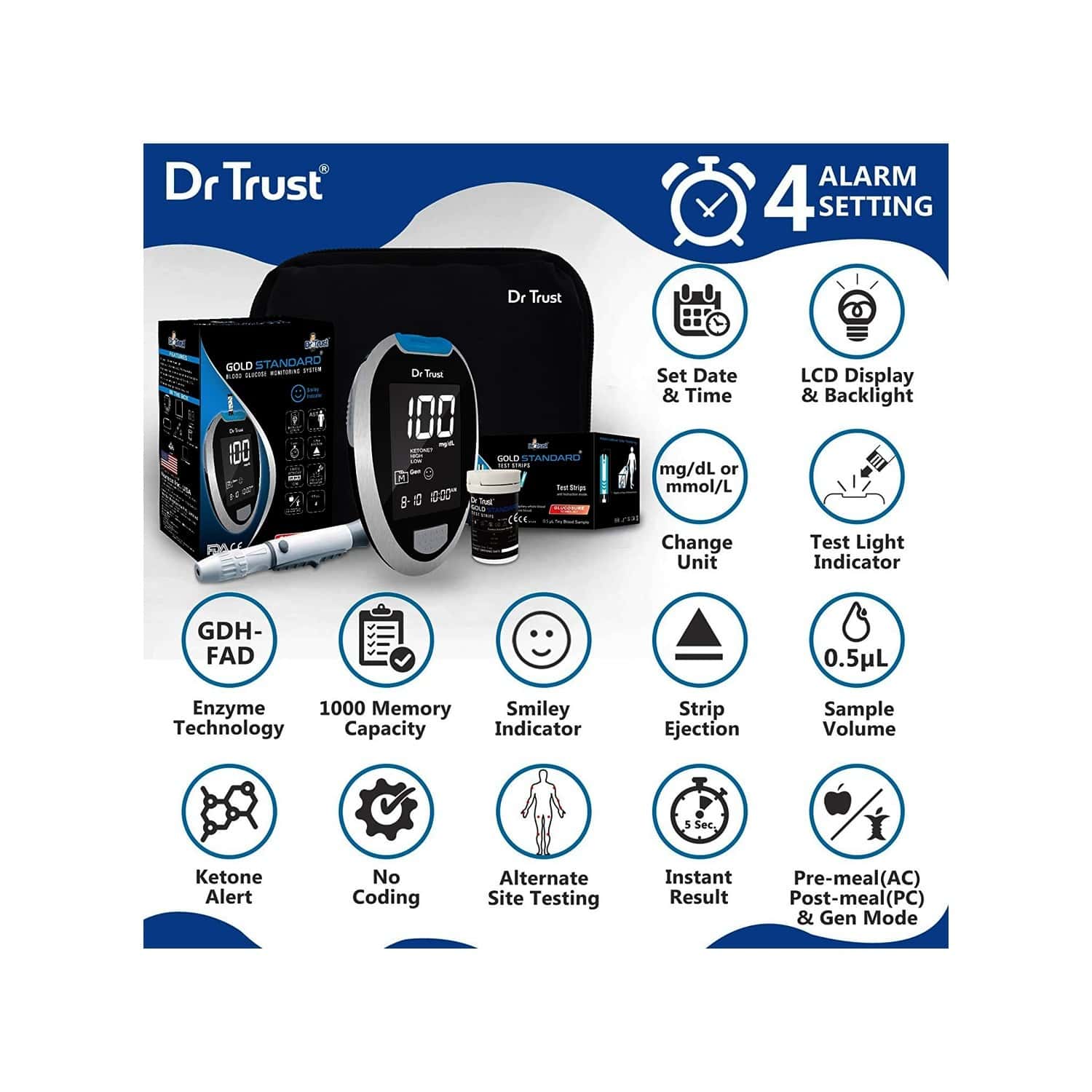 Buy DR TRUST FULLY AUTOMATIC GLUCOMETER (WITH 10 STRIPS) Online & Get ...