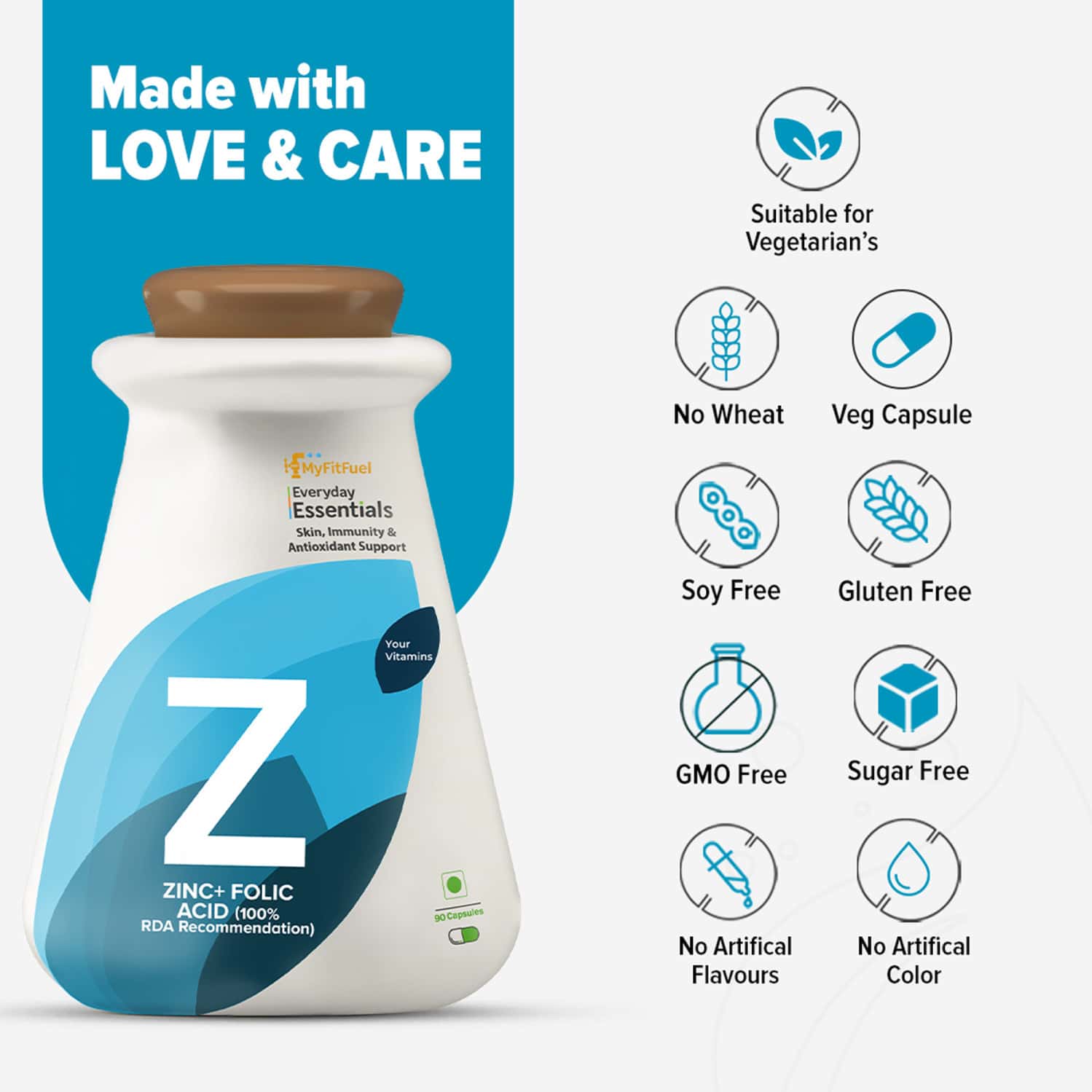 Buy MYFITFUEL ZINC + FOLIC ACID (100% RDA RECOMMENDATION), 90 CAPSULES ...