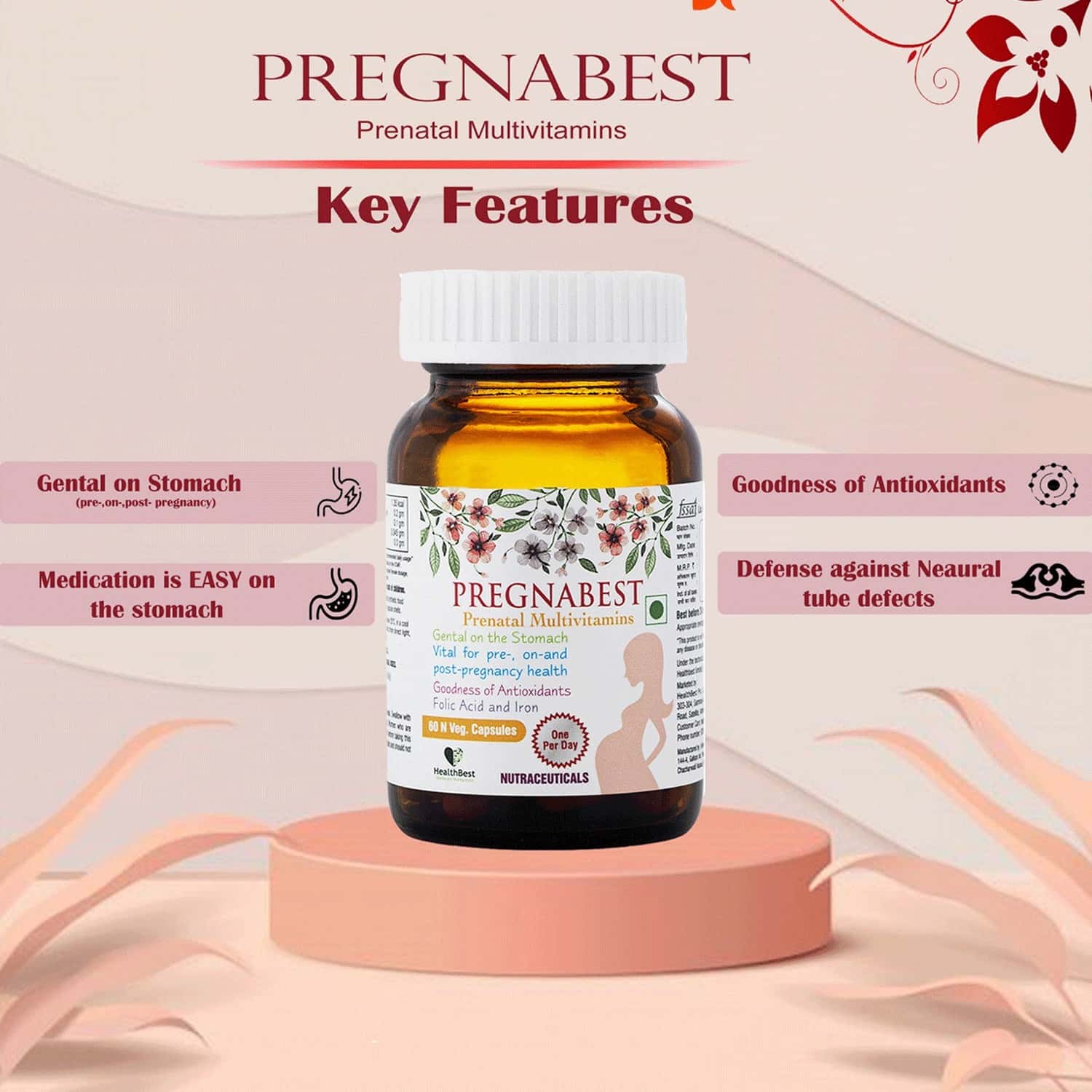Buy HEALTHBEST PREGNABEST PRE-NATAL MULTIVITAMIN FOR WOMEN | FOLIC ACID ...