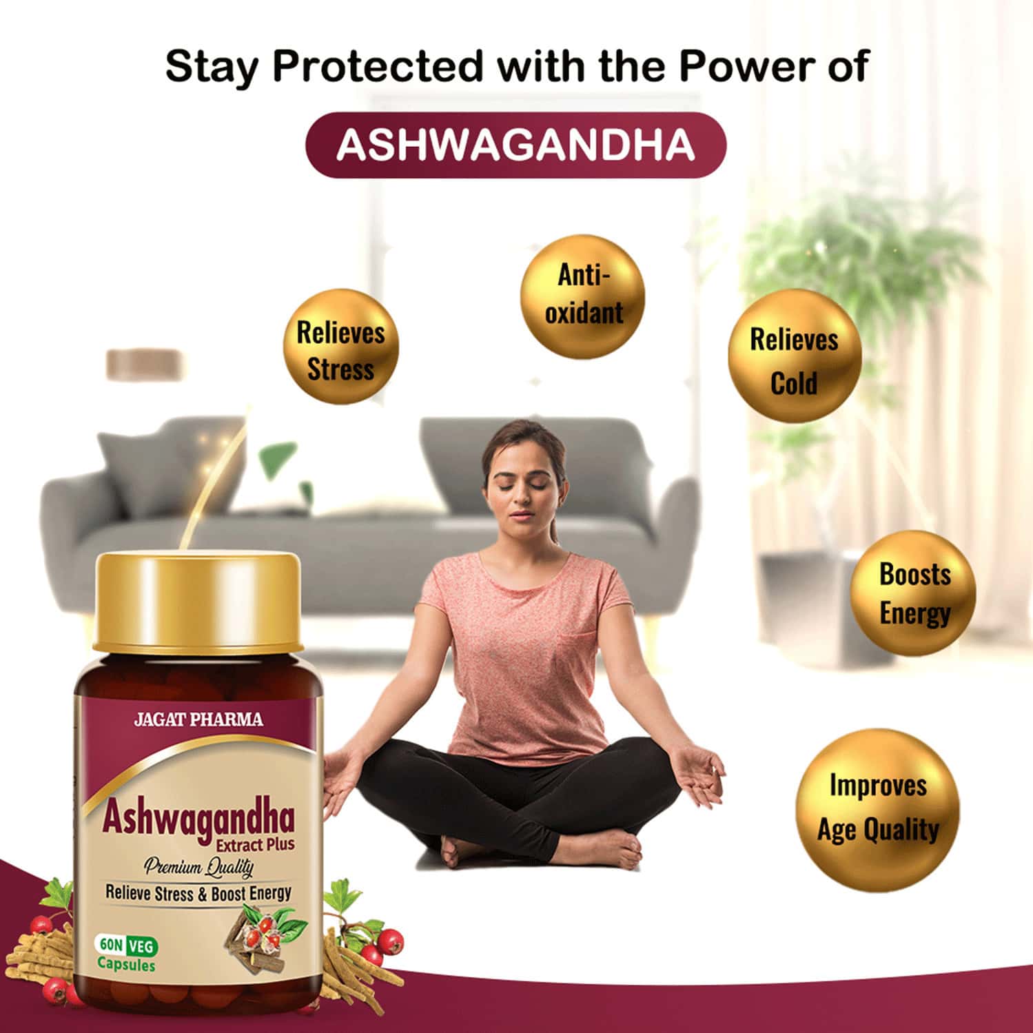 Buy JAGAT PHARMA ASHWAGANDHA CAPSULE | HELPS RELIEVE STRESS AND ANXIETY ...