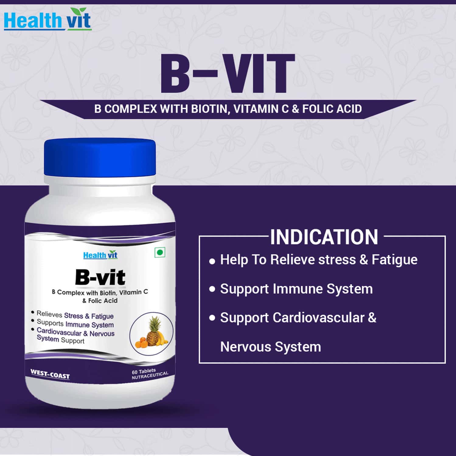 Buy HEALTHVIT NUTRITION NATURAL B-VIT VITAMIN B COMPLEX - 60 TABLETS ...
