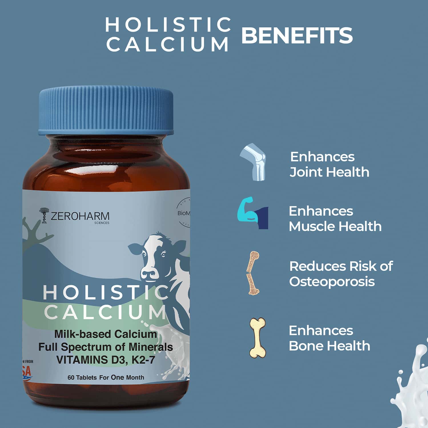 Buy ZEROHARM HOLISTIC CALCIUM TAB VITAMIN D3, K2-7-FOR JOINT SUPPORT ...