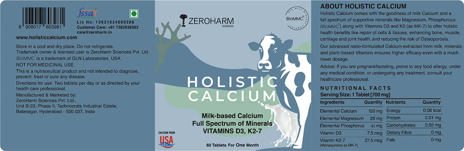 Buy ZEROHARM HOLISTIC CALCIUM TAB VITAMIN D3 K2-7-FOR JOINT SUPPORT ...