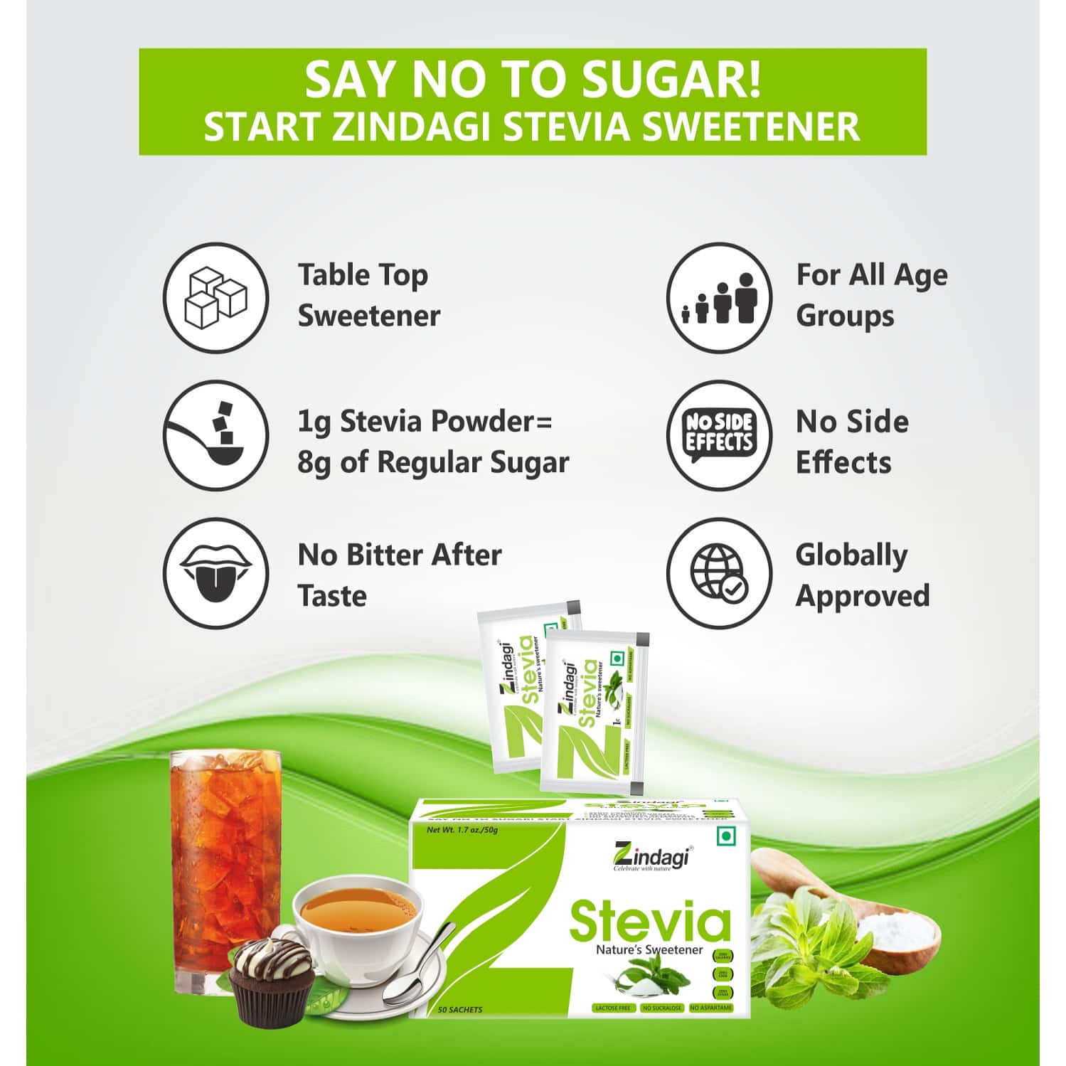 Buy ZINDAGI STEVIA POWDER SACHETS| ZERO CALORIE SWEETENER|100% NATURAL ...