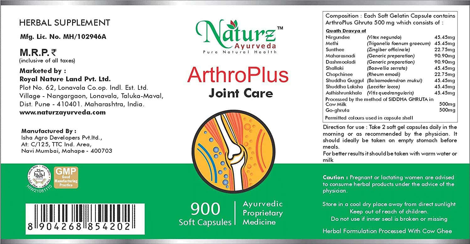 Buy NATURZ AYURVEDA ARTHROPLUS - 900 CAPSULES Online & Get Upto 60% OFF ...