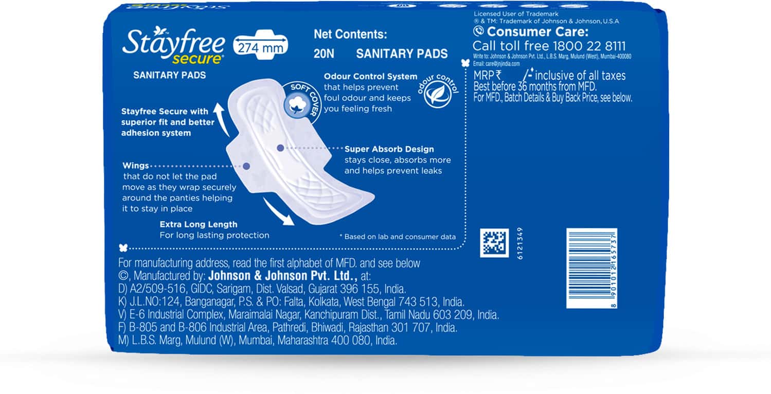 Buy STAYFREE SECURE SIZE XL SANITARY PADS PACKET OF 20 Online & Get ...