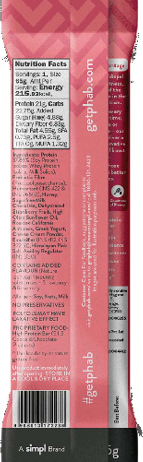 Buy PHAB PROTEIN BAR 21G PROTEIN ZERO TRANS FATS: PACK OF 12X 65G ...