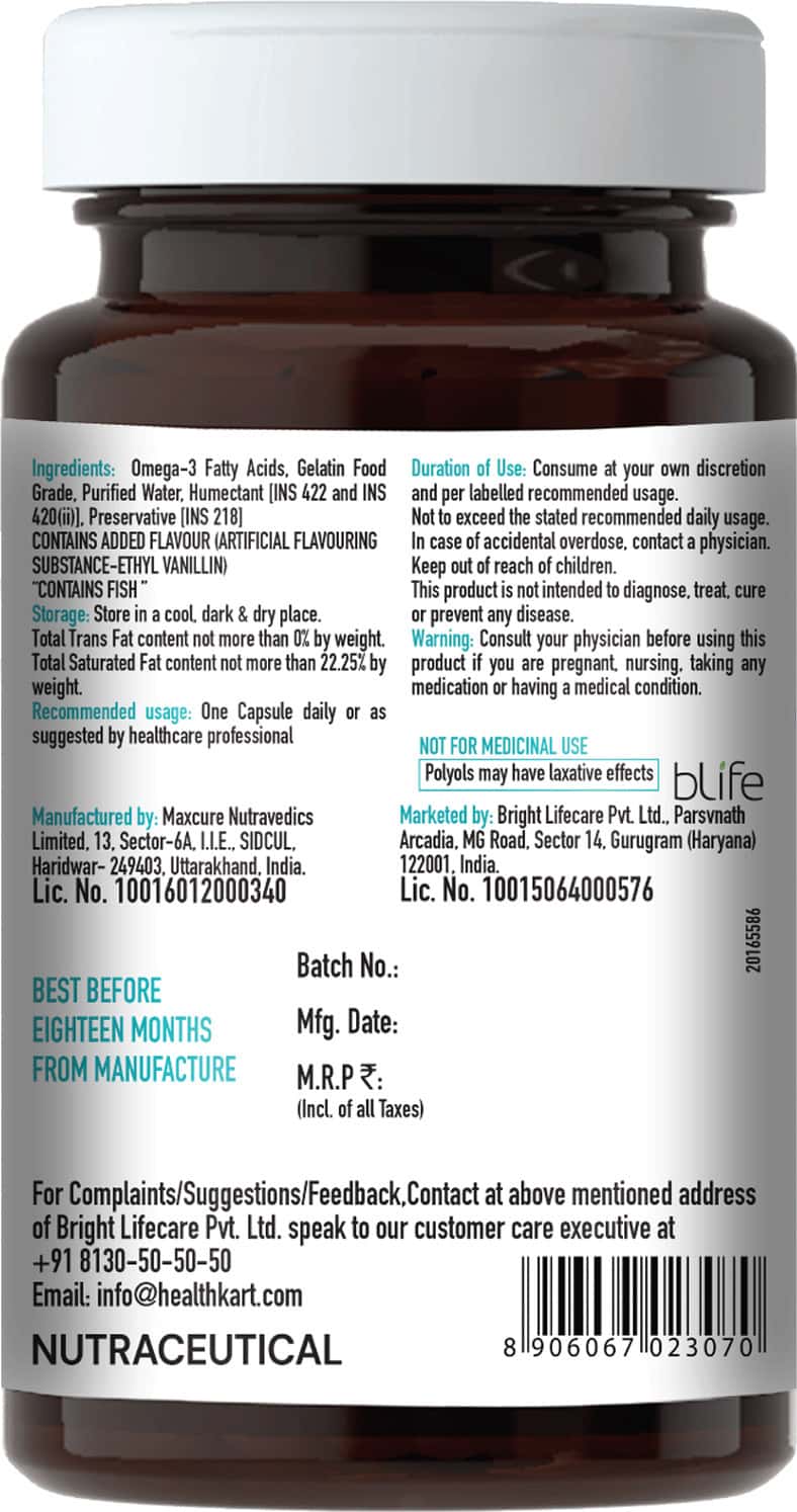 Buy HEALTHKART OMEGA 3 1000MG (WITH 180MG EPA AND 120MG DHA) FISH OIL ...