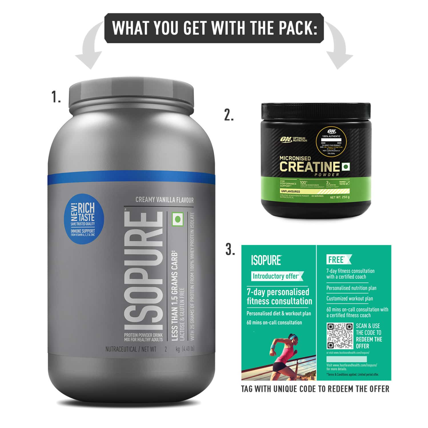 Buy ISOPURE CREAMY VANILLA 2KG + ON CREATINE 250G IND Online & Get Upto ...