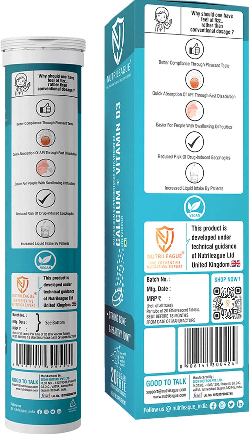 Buy NUTRILEAGUE CALCIUM + VITAMIN D3 EFFERVESCENT TABLET | PACK OF 20 Online & Get Upto 60% OFF ...