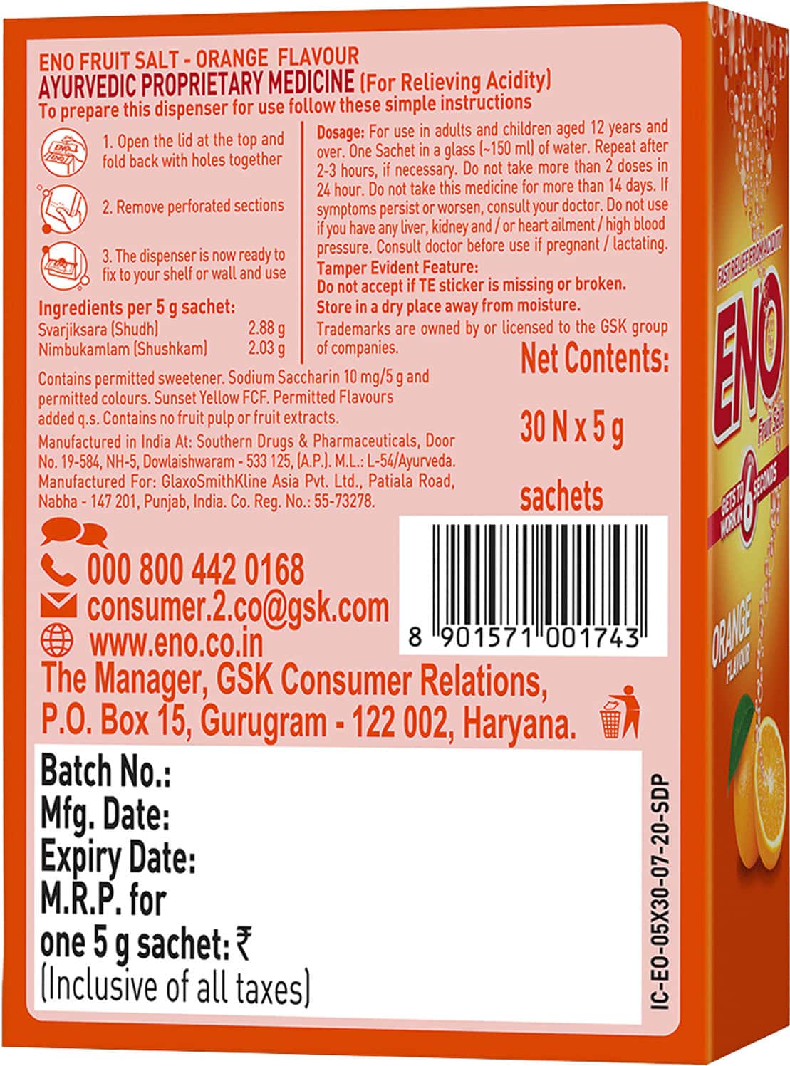 Buy ENO ORANGE DIGESTIVE ANATACID 30X5GM Online & Get Upto 60% OFF at ...
