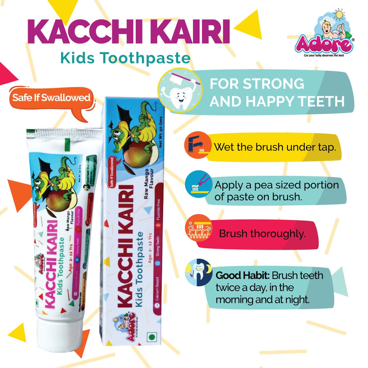 Buy ADORE KACCHI KAIRI KIDS TOOTHPASTE 50G Online & Get Upto 60% OFF at ...