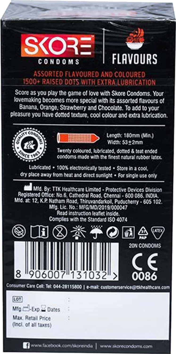 Buy SKORE CONDOMS ASSORTED FLAVOURED AND COLOURED 1500+ RAISED DOTS WITH EXTRA LUBRICATION, BOX ...