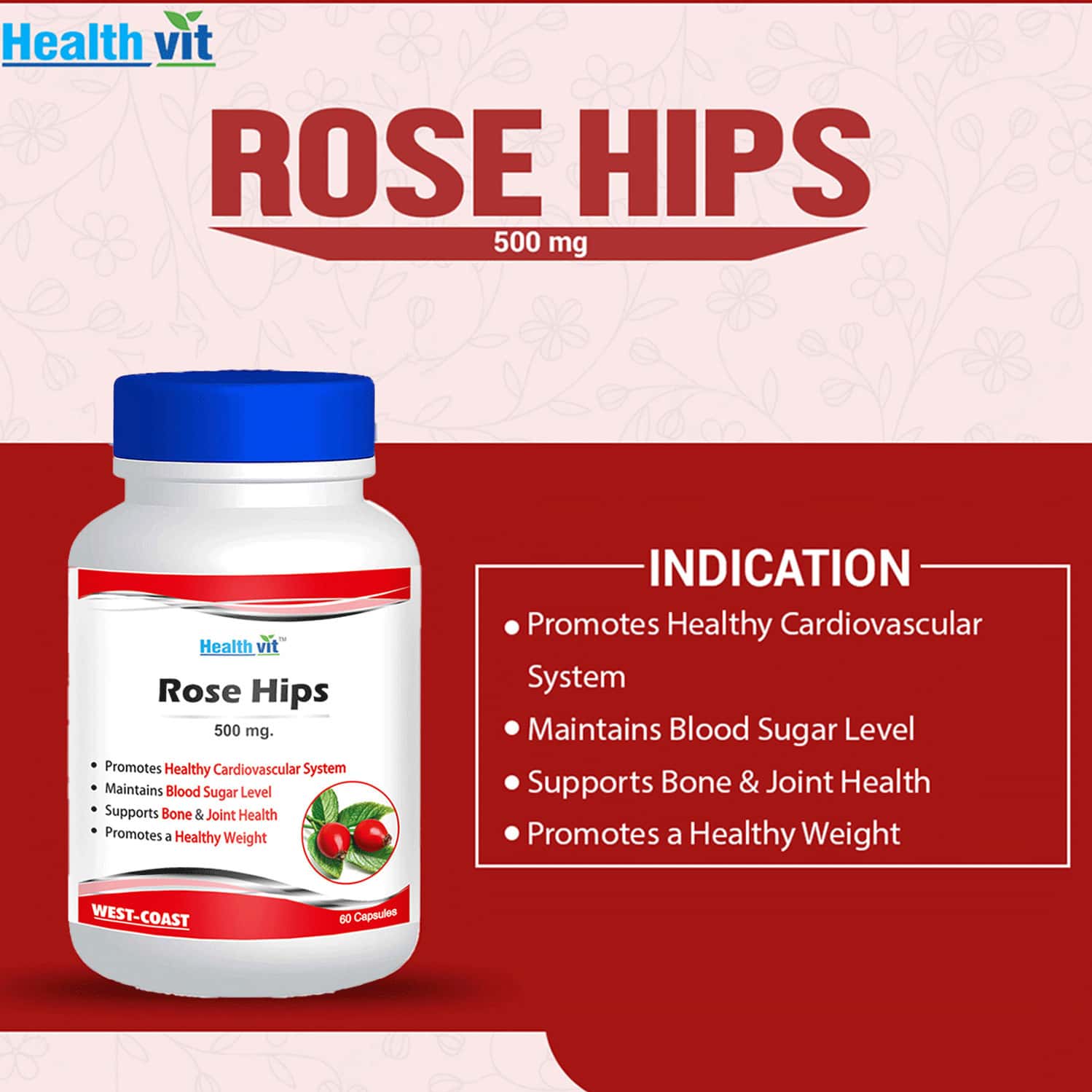 Buy HEALTHVIT ROSE HIPS 500 MG – 60 CAPSULES Online & Get Upto 60% OFF ...