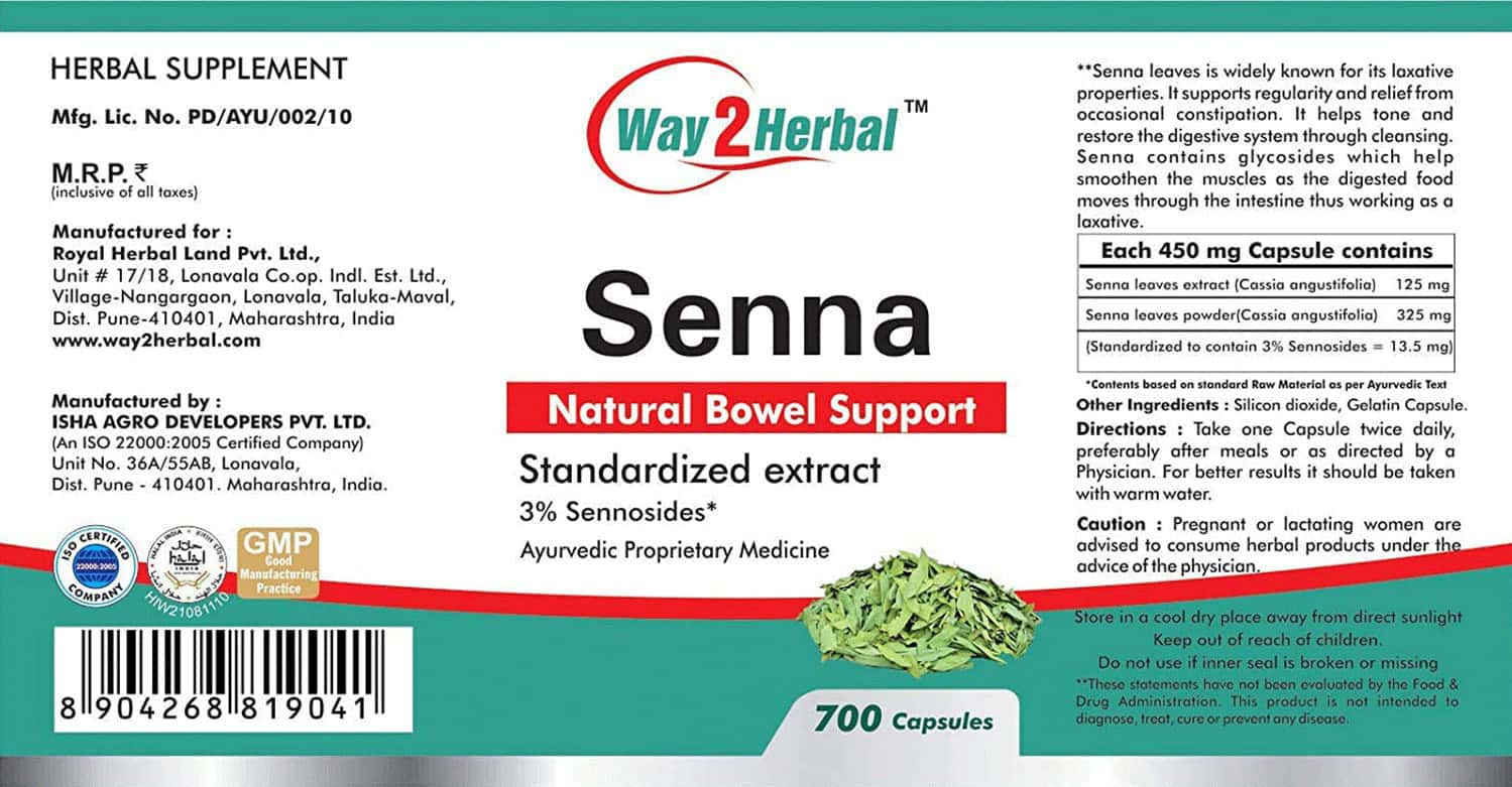 Buy WAY2HERBAL SENNA NATURAL BOWEL SUPPORT 700 CAPSULES VALUE PACK ...