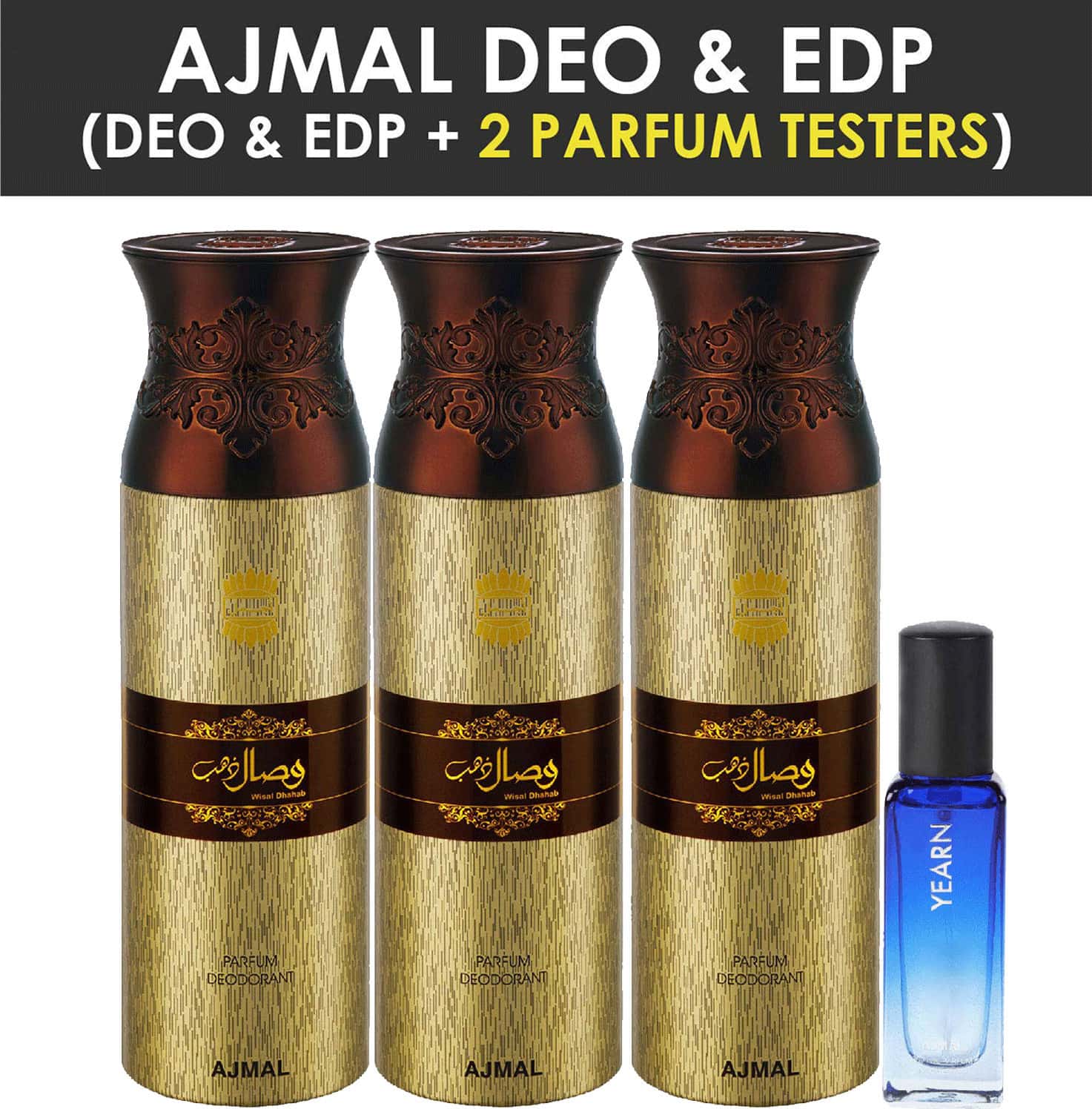 Buy AJMAL 3 WISAL DAHAB DEO 200ML & YEARN EAU DE PARFUM 20ML PACK OF 4 ...