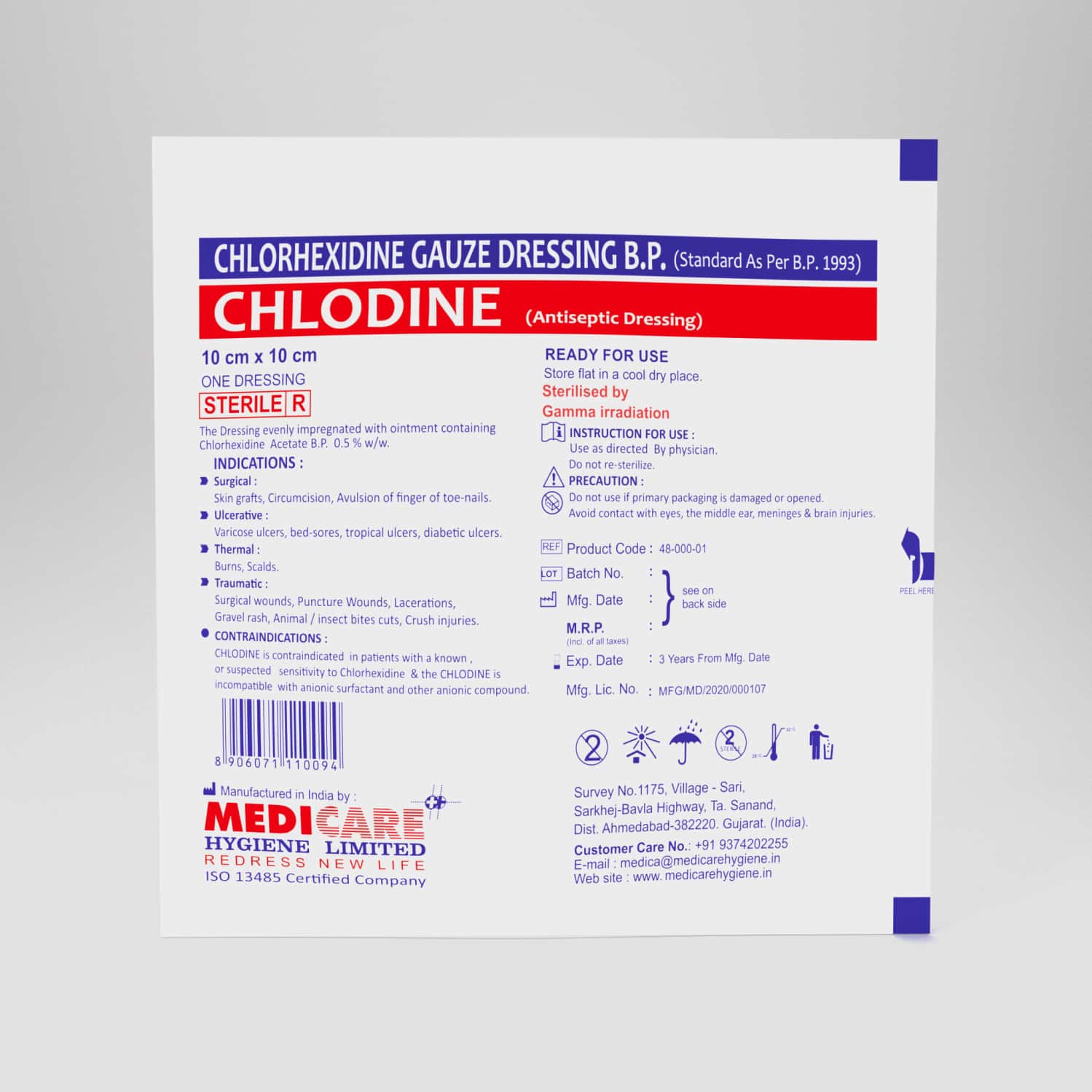 Buy MEDICA CHLODINE CHLORHEXIDINE GAUZE DRESSING 10CM X 10CM Online ...