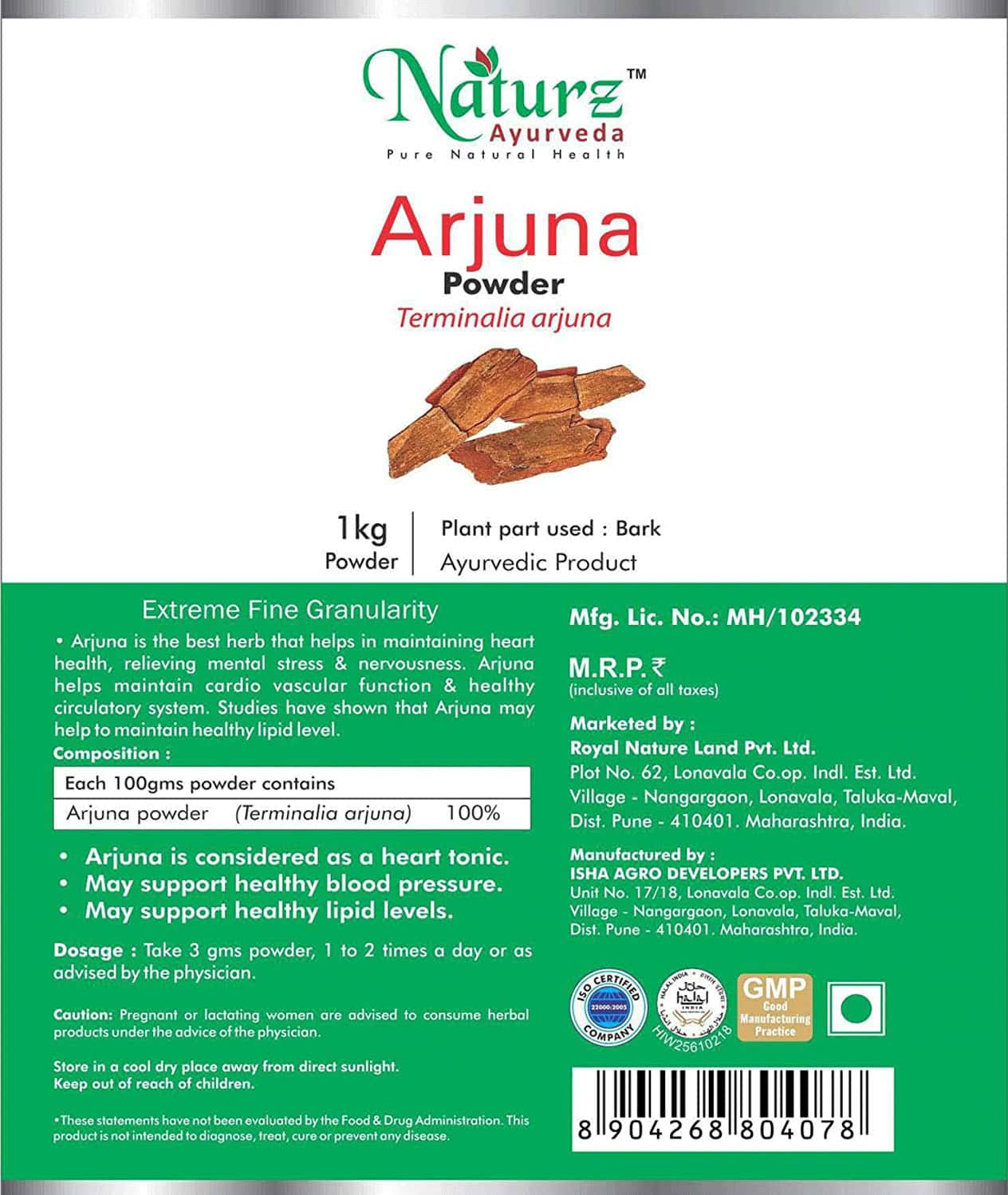 Buy NATURZ AYURVEDA ARJUNA POWDER - 1 KG VALUE PACK OF 4 Online & Get ...