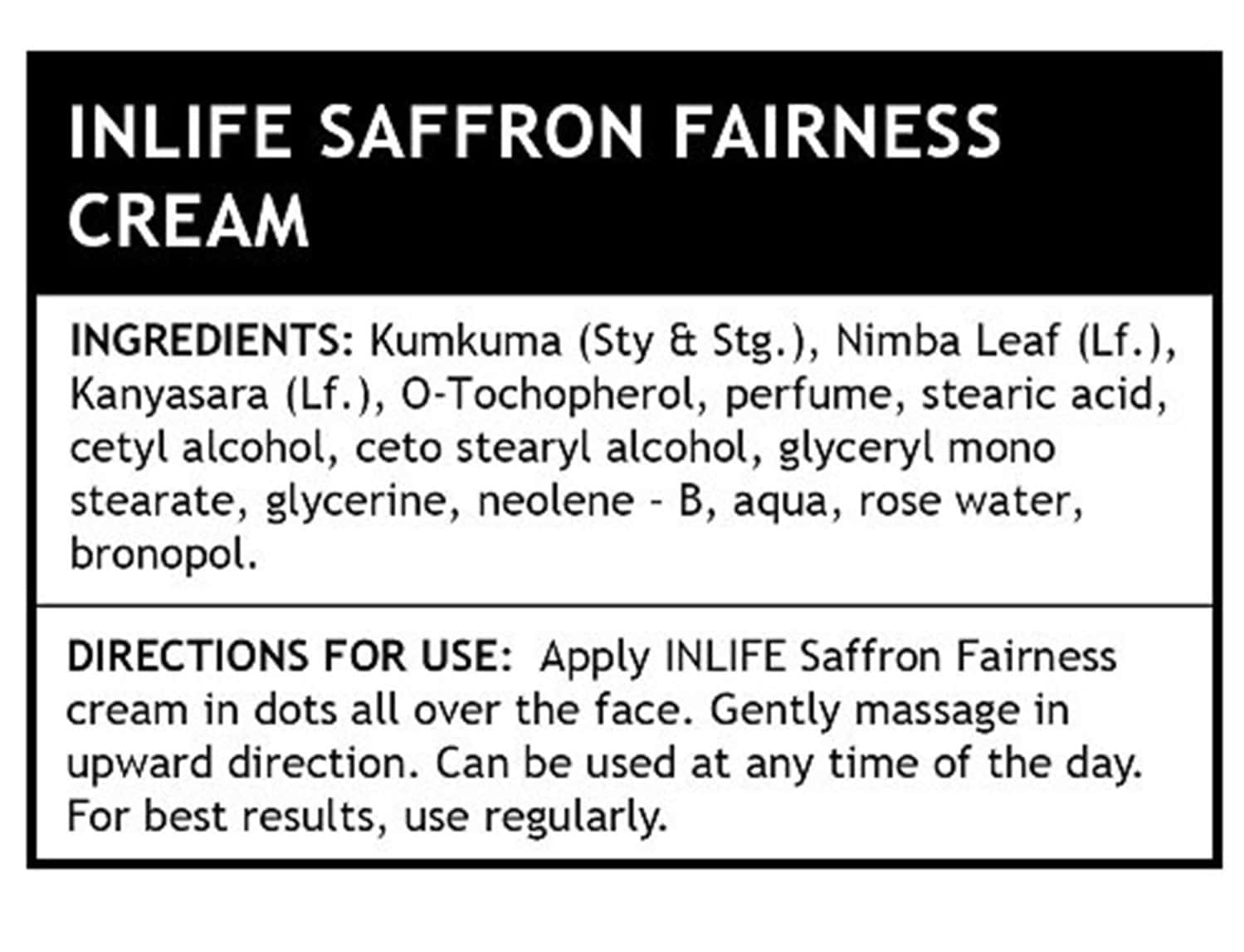 Buy INLIFE SAFFRON FAIRNESS CREAM, PARABEN FREE - 100 G Online & Get ...