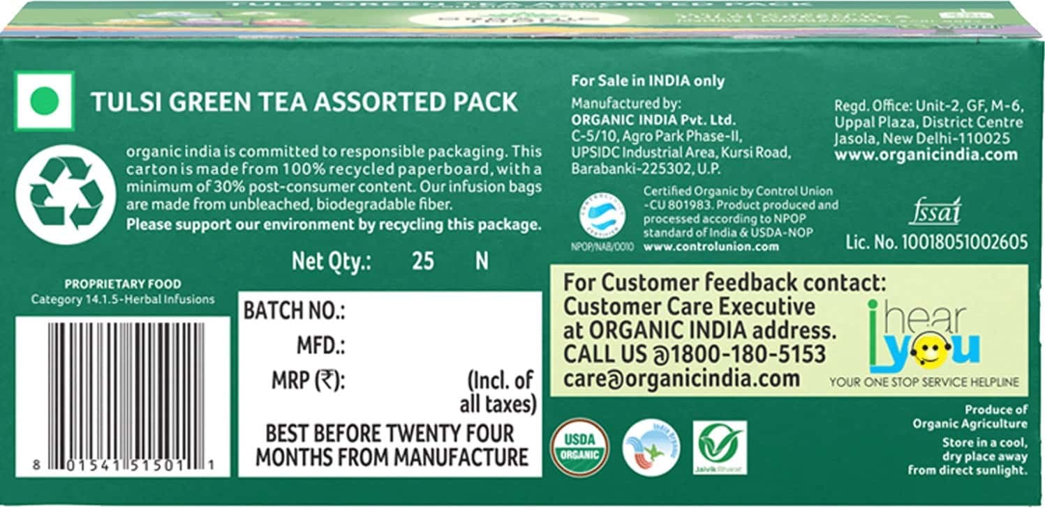 Buy ORGANIC INDIA TULSI GREEN TEA ASSORTED PACK 25 TEABAGS BOX Online & Get Upto 60% OFF at ...