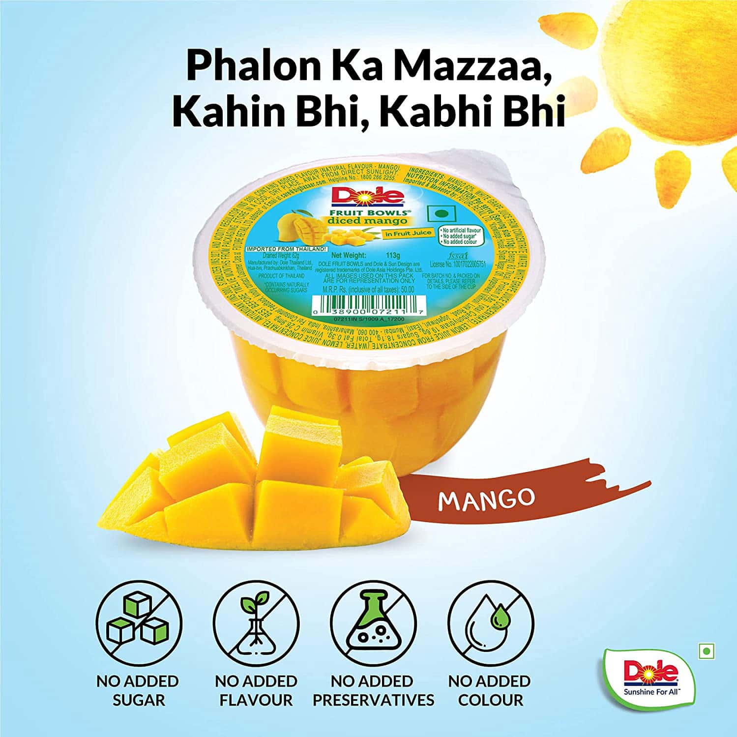 Buy DOLE FRUIT BOWLS DICED MANGO IN FRUIT JUICE NO ADDED SUGAR 113G ...