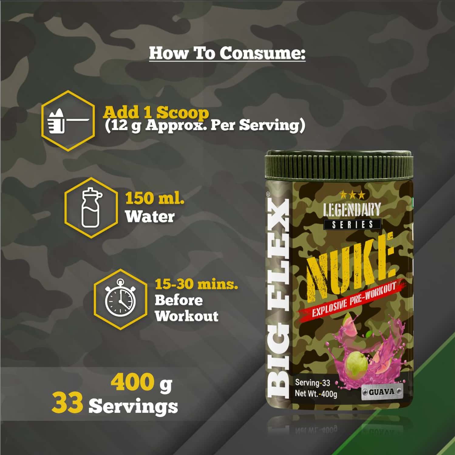 Buy BIGFLEX PRE-WORKOUT NUKE (GUAVA) (400 GM) Online & Get Upto 60% OFF ...