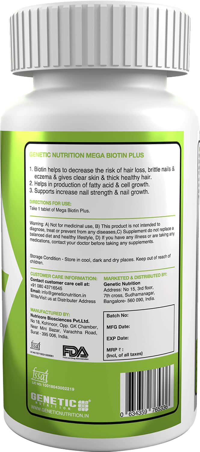 Buy GENETIC NUTRITION - MEGA BIOTIN PLUS 30 TABLETS Online & Get Upto ...