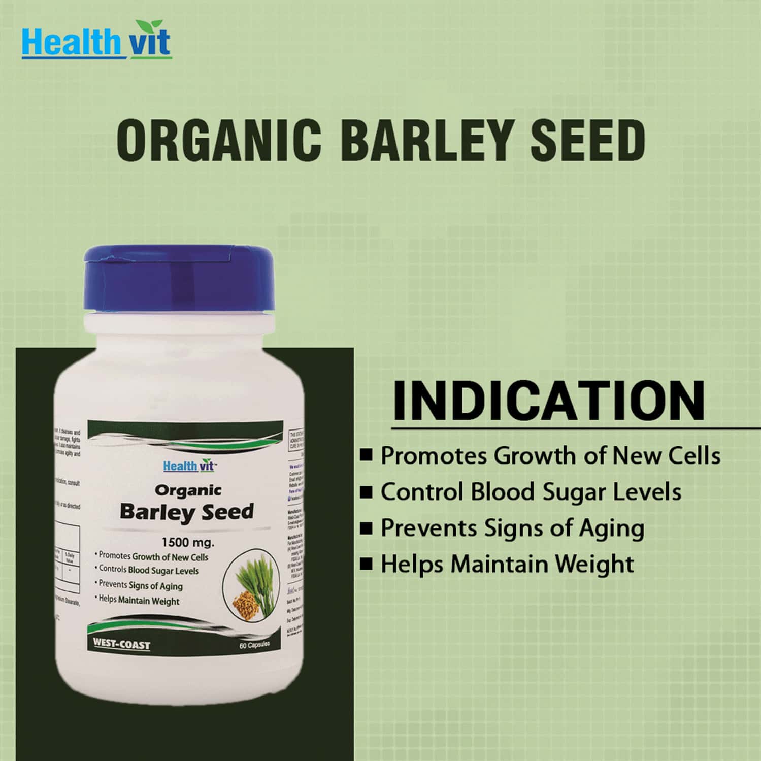 Buy HEALTHVIT ORGANIC BARLEY SEED 1500 MG 60 CAPSULES Online & Get Upto ...