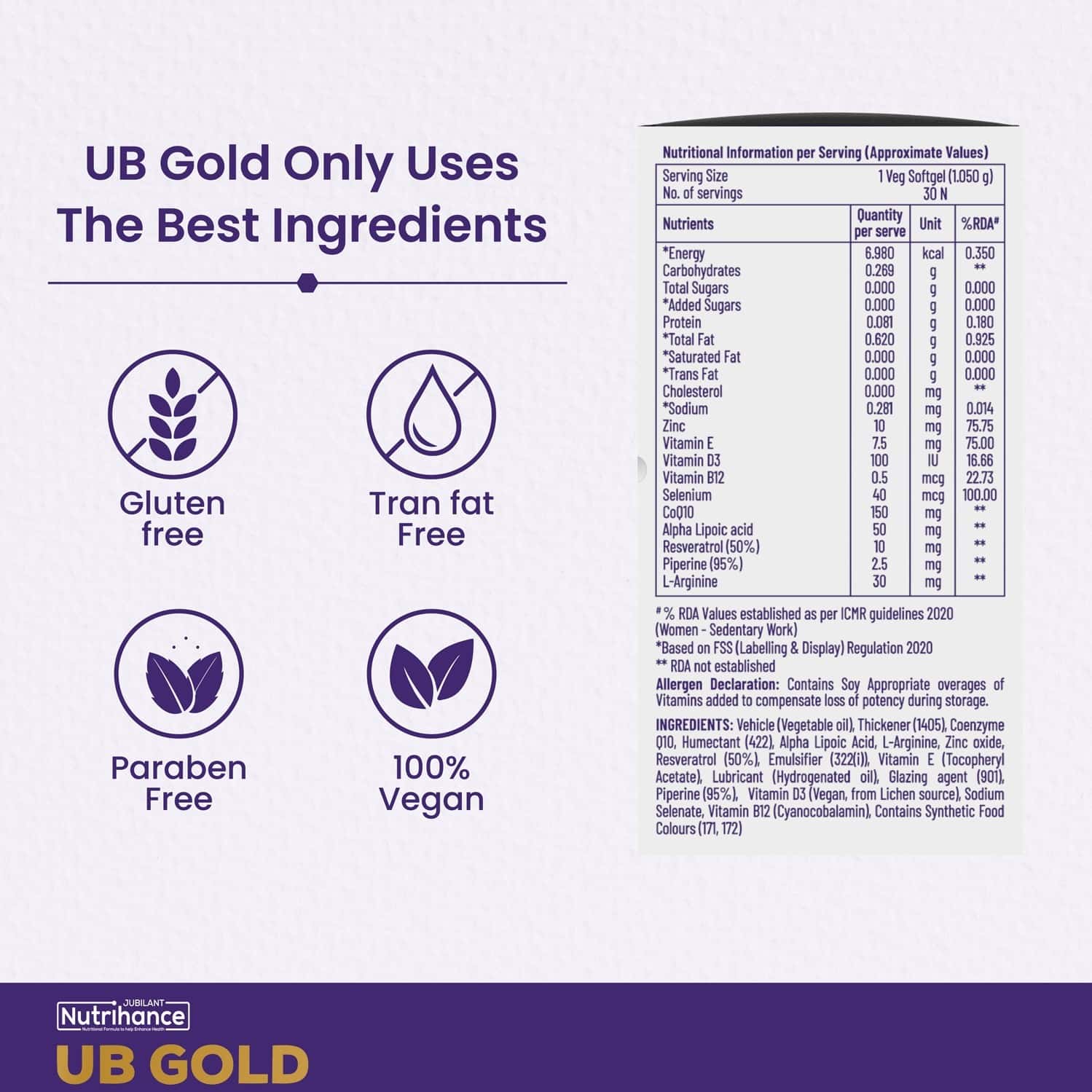 Buy NUTRIHANCE UB GOLD COENZYME Q10 150MG SUPPLEMENT (10 VEG SOFTGELS ...