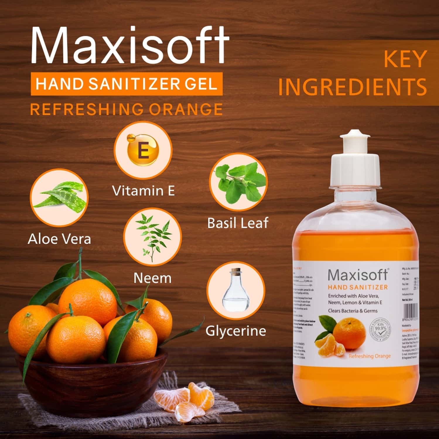 Buy MAXISOFT HAND SANITIZER GEL (REFRESHING ORANGE) 500 ML Online & Get ...