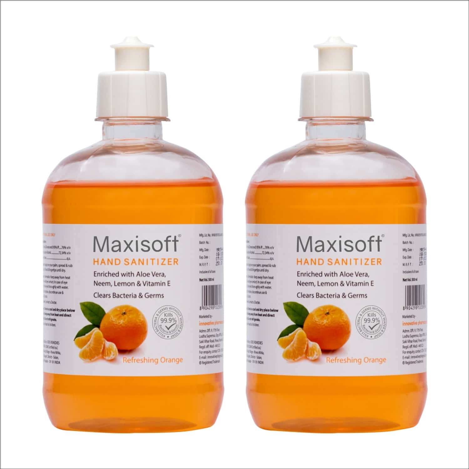 Buy MAXISOFT HAND SANITIZER GEL (REFRESHING ORANGE) 500 ML Online & Get ...