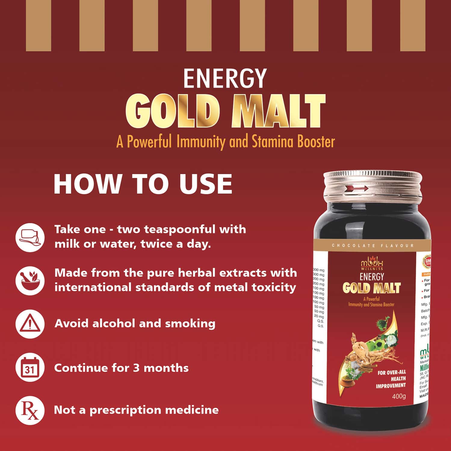 Buy MBDHWELLNESS ENERGY GOLD MALT-HERBAL IMMUNITY & STAMINA BOOSTER FOR ...