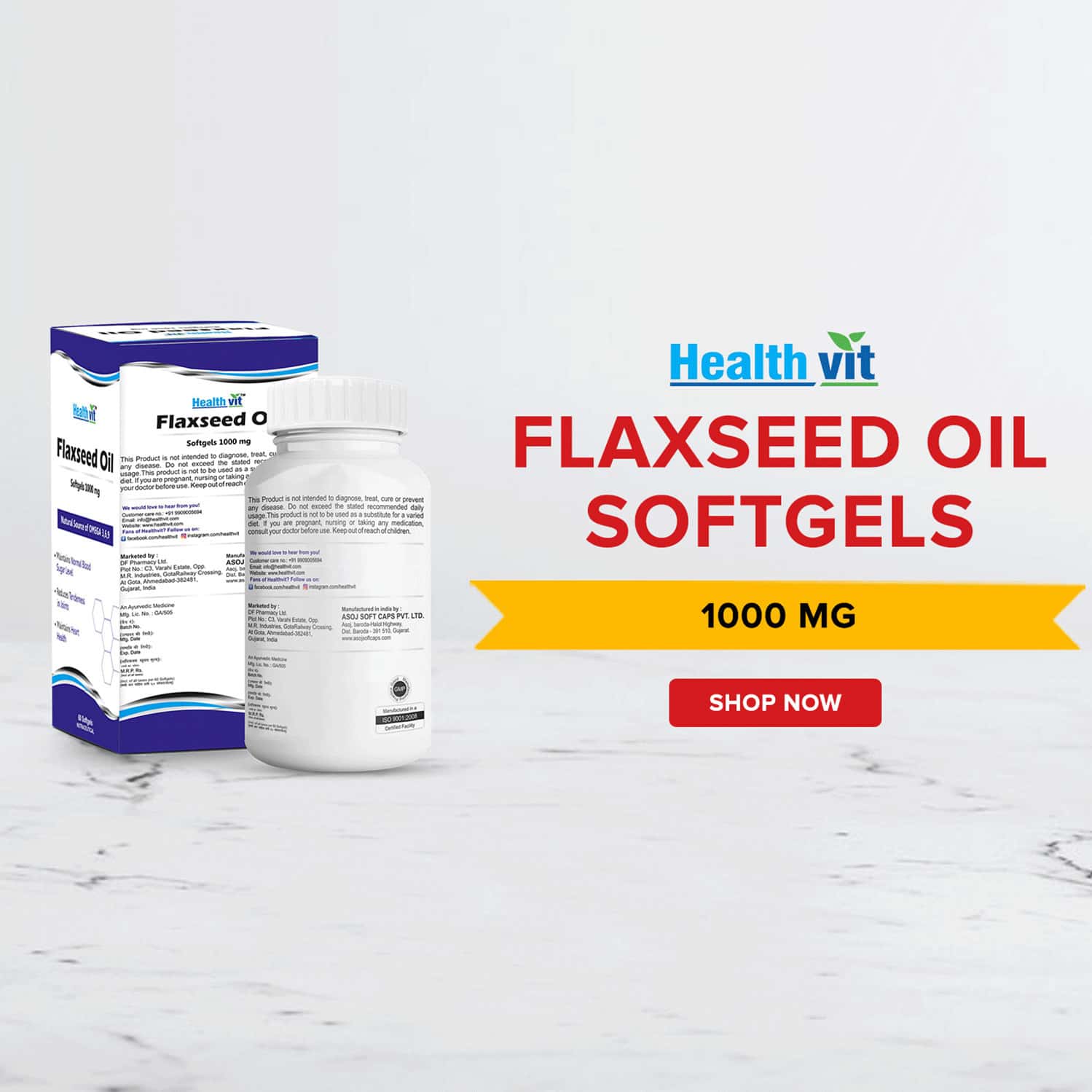 Buy HEALTHVIT FLAXSEED OIL SOFTGELS 1000 MG - 60 SOFTGELS Online & Get ...