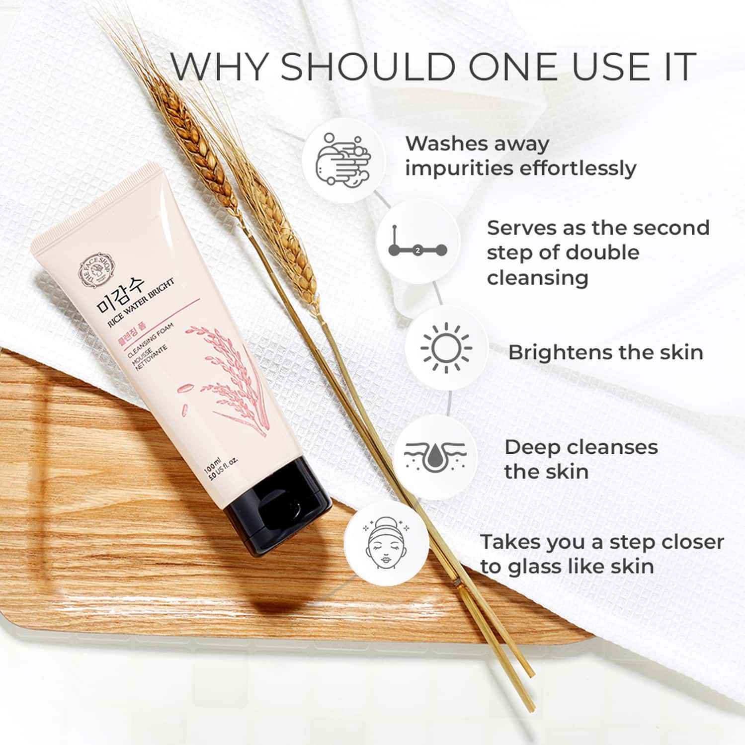 Buy THE FACE SHOP RICE WATER BRIGHT CLEANSING FOAM 100ML Online & Get ...