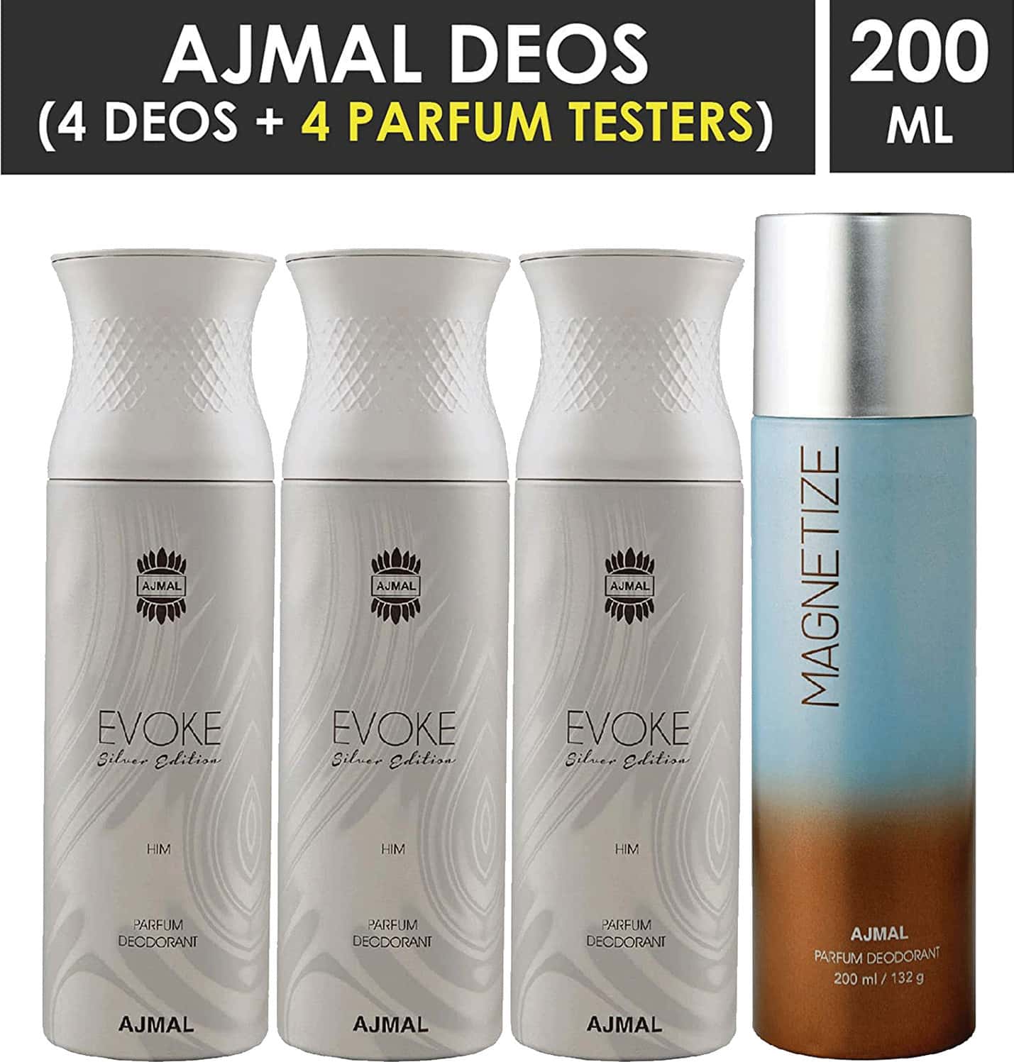 Buy AJMAL 3 EVOKE SILVER EDITION FOR MEN & 1 MAGNETIZE FOR MEN & WOMEN ...
