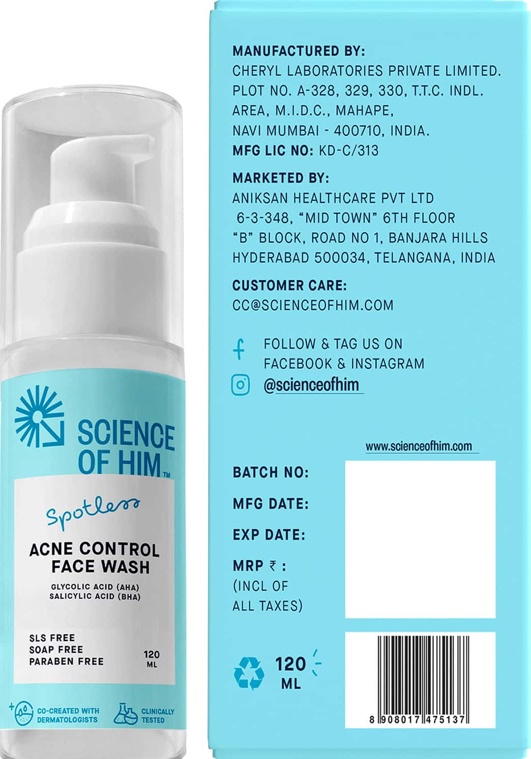 Buy SCIENCE OF HIM SPOTLESS ACNE CONTROL FACE WASH Online & Get Upto 60 ...