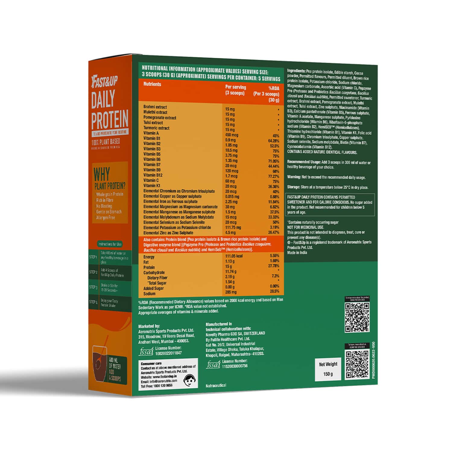 Buy FAST&UP DAILY PROTEIN |15G PLANT PROTEIN | FULFILS DAILY PROTEIN ...