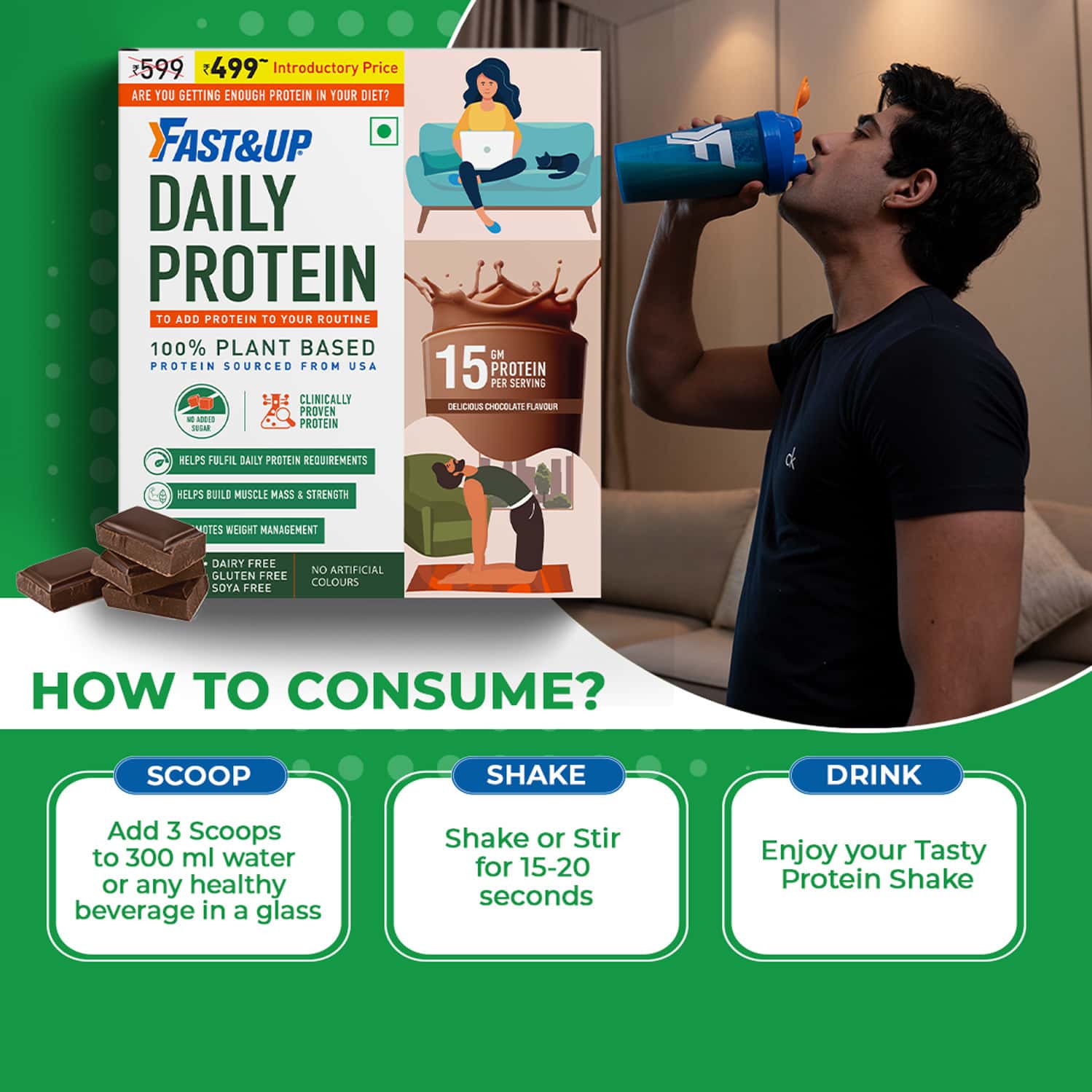 Buy FAST&UP DAILY PROTEIN |15G PLANT PROTEIN | FULFILS DAILY PROTEIN ...