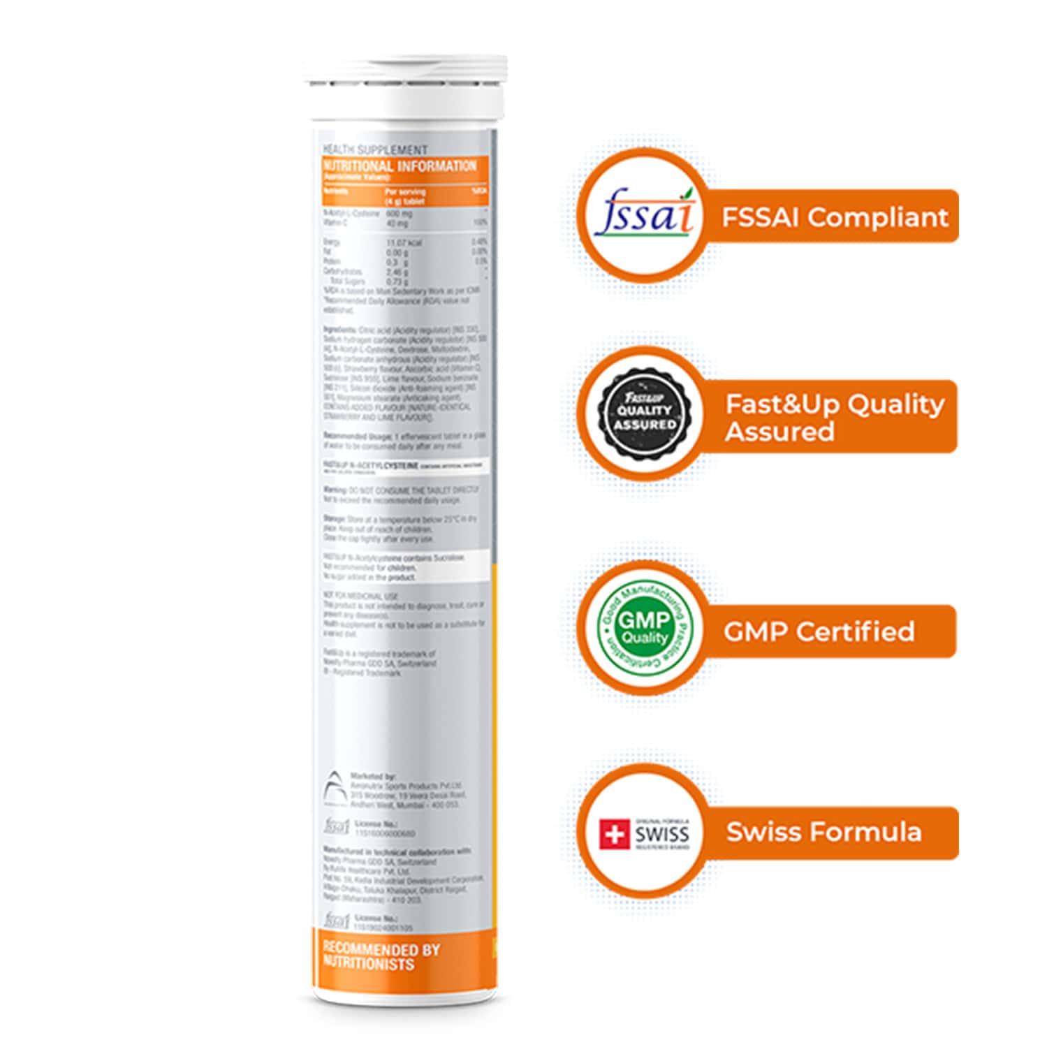 Buy FAST&UP NAC (N-ACETYLCYSTEINE) + VITAMIN C - (PACK OF 60 ...