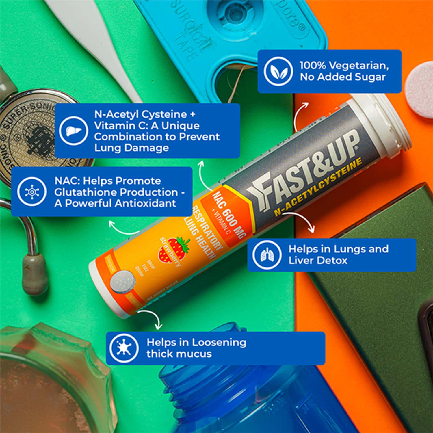 Buy FAST&UP NAC (N-ACETYLCYSTEINE) + VITAMIN C - (PACK OF 60 EFFERVESCENT TABLETS) Online & Get ...