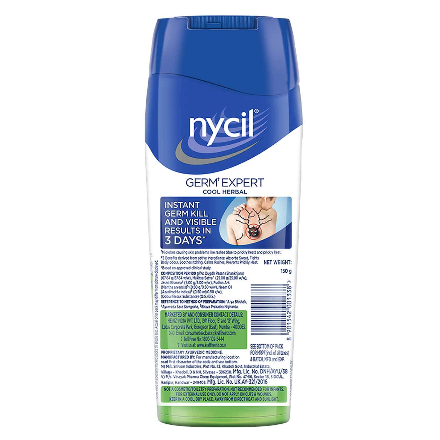 Buy Nycil Cool Herbal Neem & Pudina Prickly Heat Powder Bottle Of 150 G ...